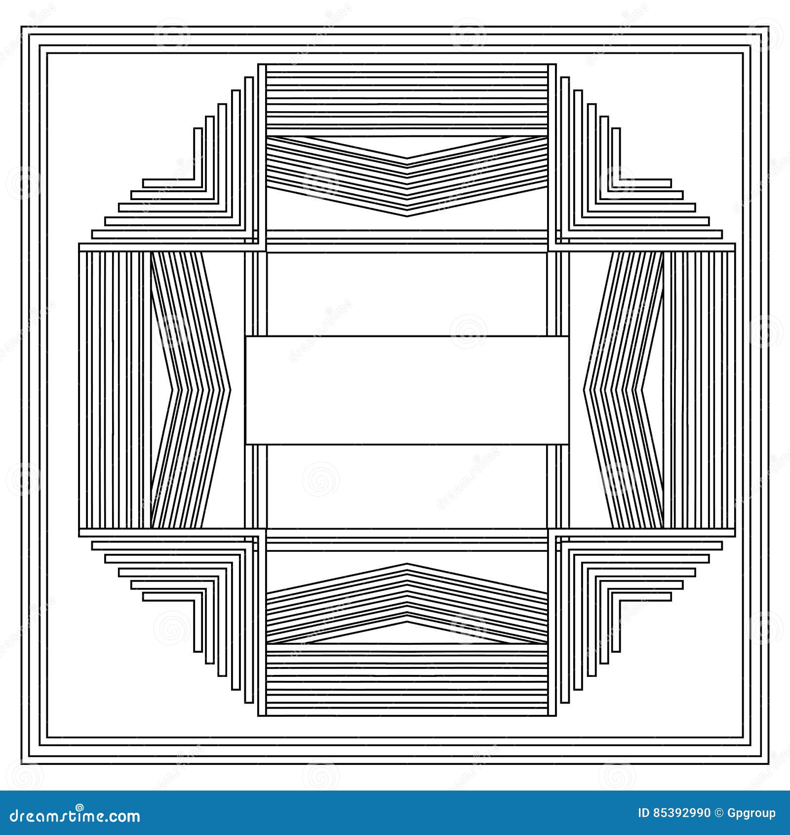 Grayscale Pattern with Art Deco Frame Stock Illustration - Illustration ...