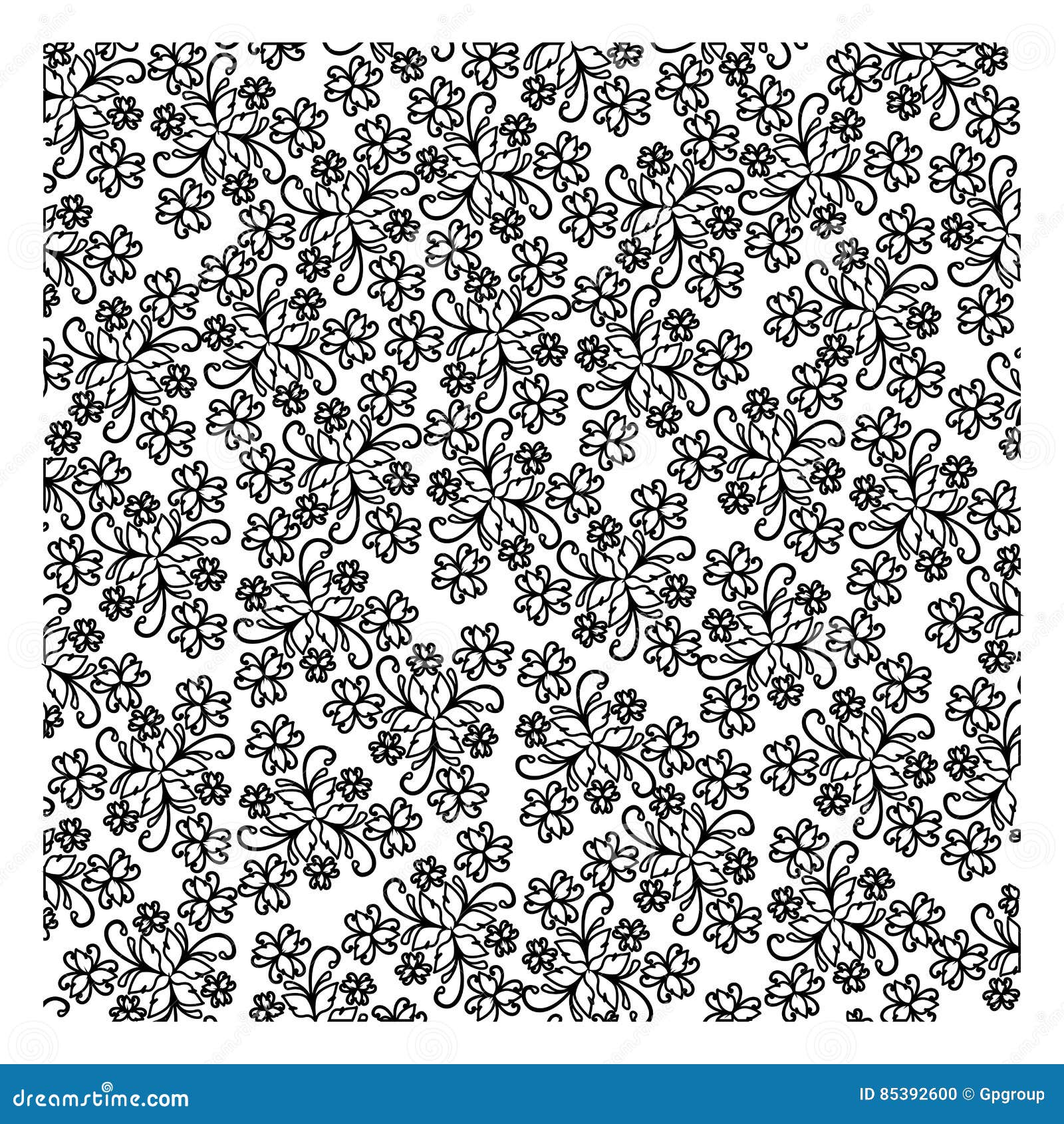 Grayscale Pattern with Floral Leaves Stock Illustration - Illustration ...