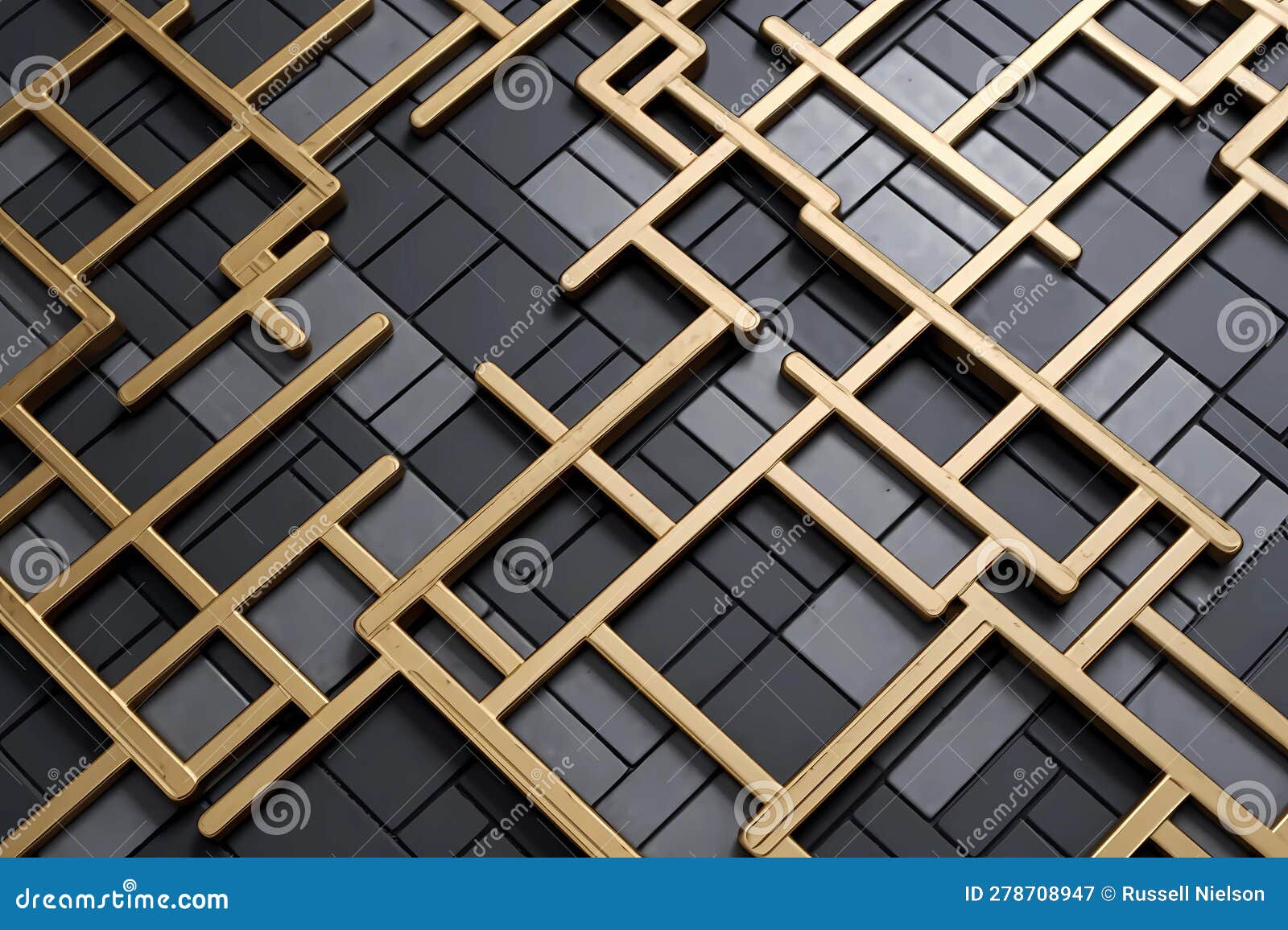 Grayscale Pattern with Gold Pathways (Generative AI) Stock Illustration ...