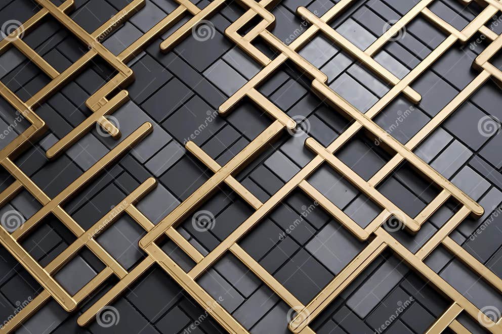 Grayscale Pattern with Gold Pathways (Generative AI) Stock Illustration ...
