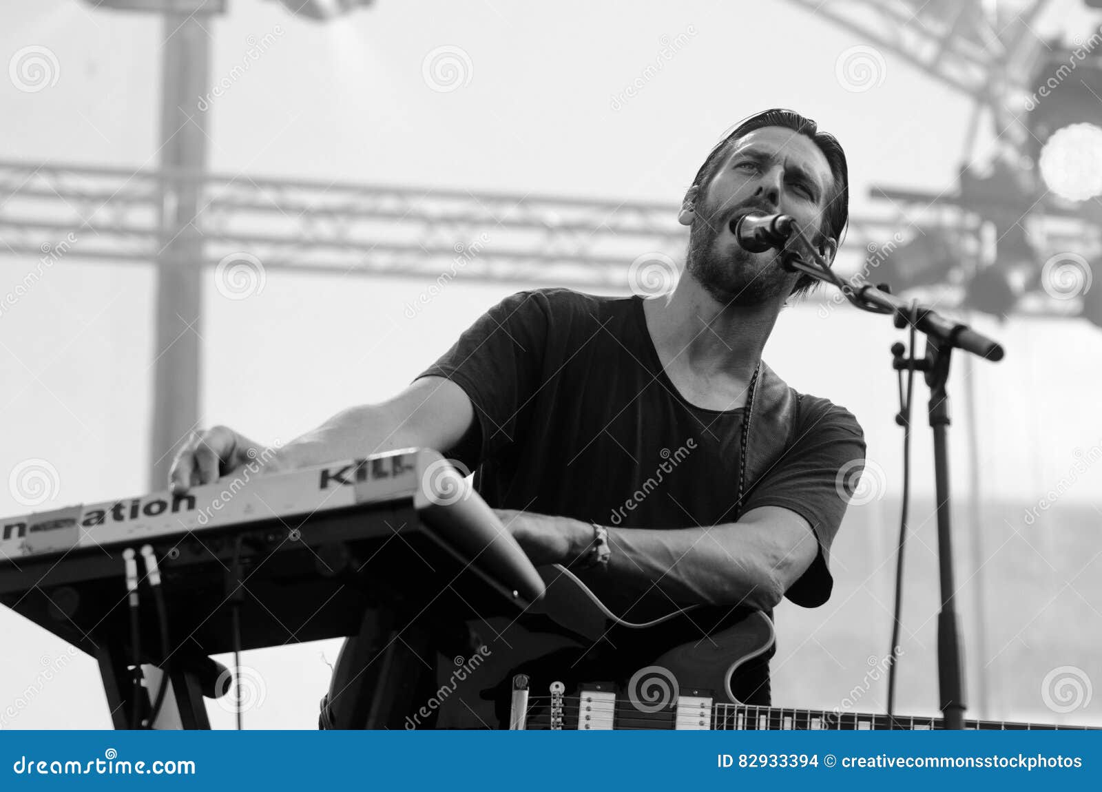Grayscale Photo Of Man Playing Electric Keyboard Picture. Image: 82933394