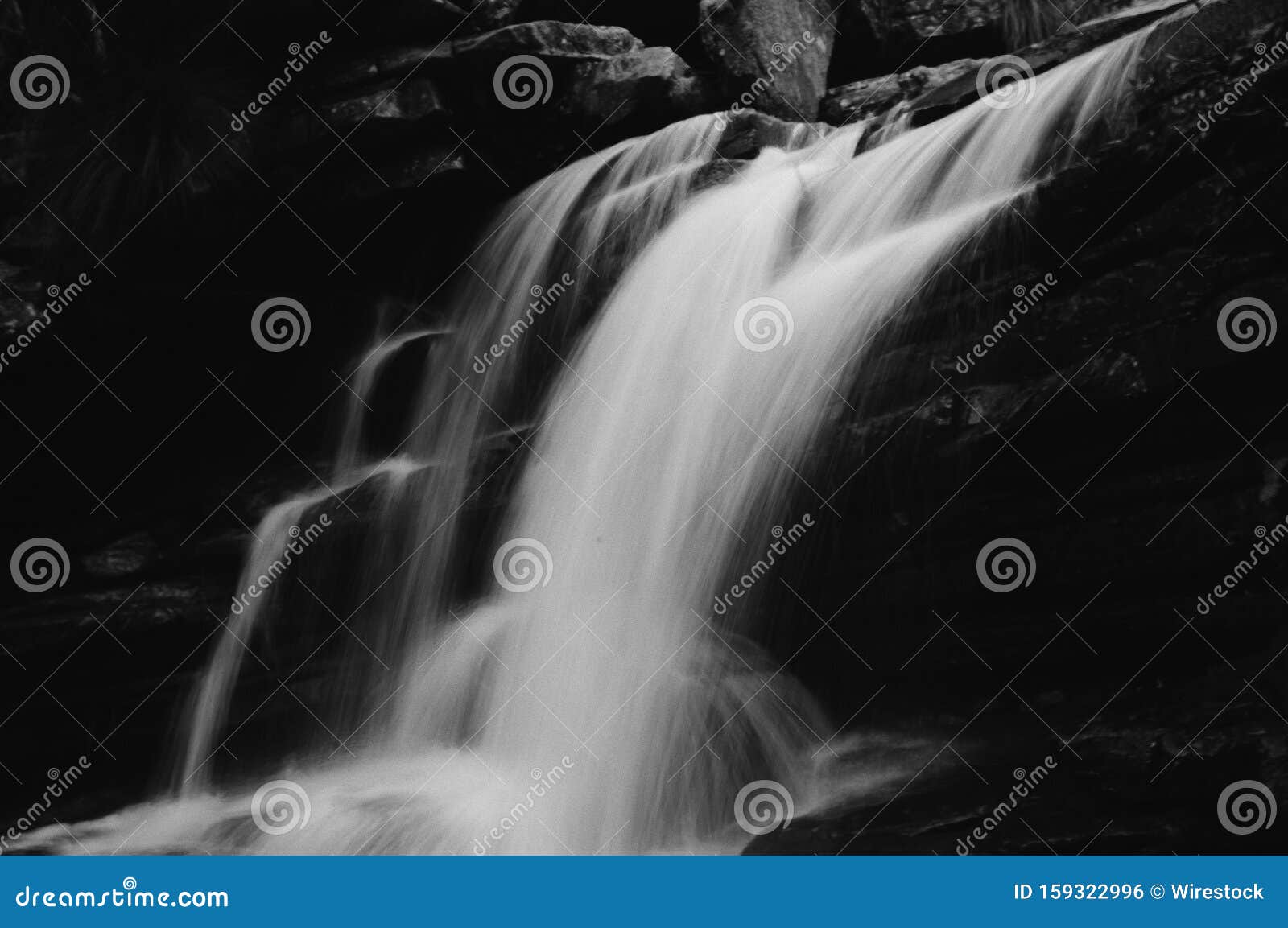 Grayscale Photography of a Strong Running Waterfall in a Forest Stock ...