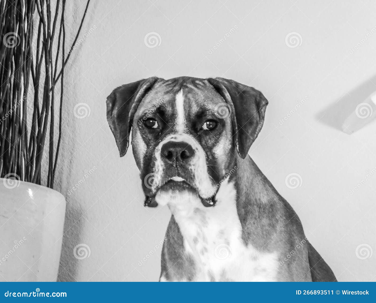 Grayscale Portrait of a Boxer Dog with Sad Eyes Stock Image - Image of ...