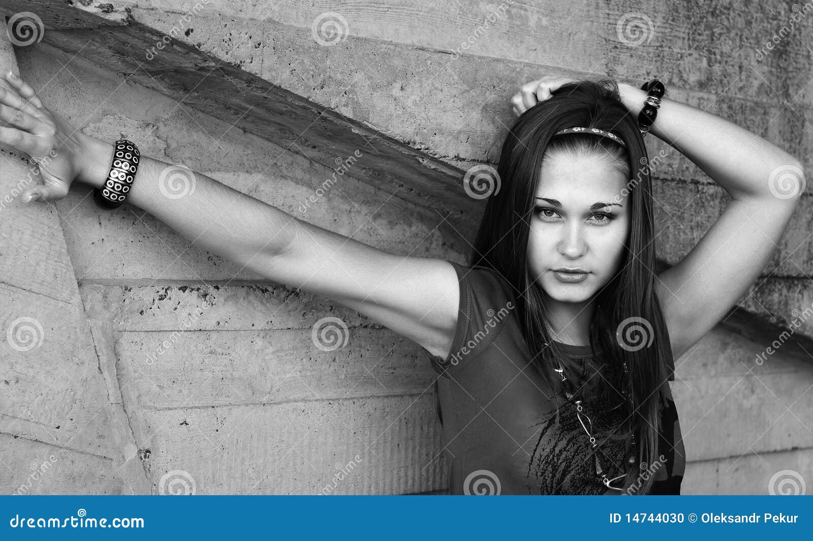 Grayscale Portrait of the Girl by Stock Photo - Image of caucasian ...