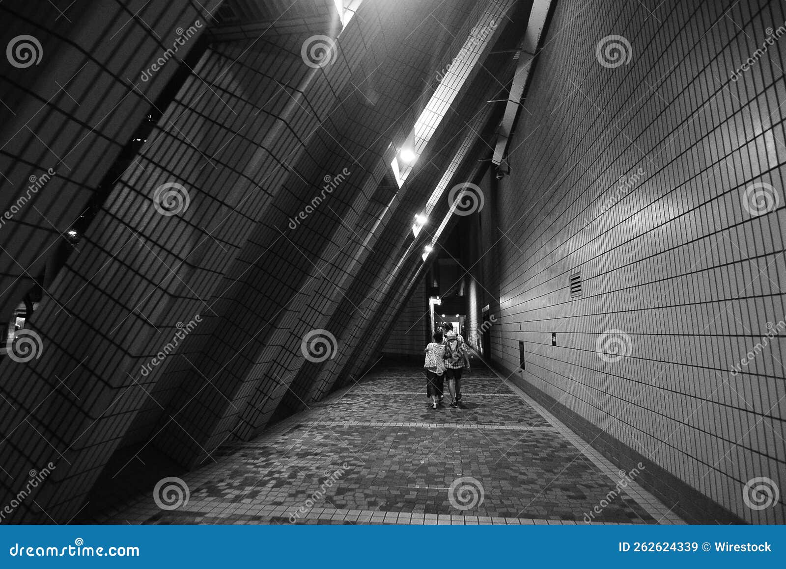 Grayscale Rear of People Inside a Triangle Building Lights on Editorial ...