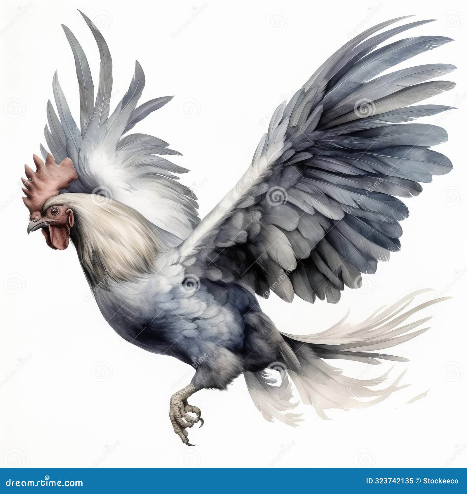 Grayscale Rooster Flying Profile Image Stock Illustration ...