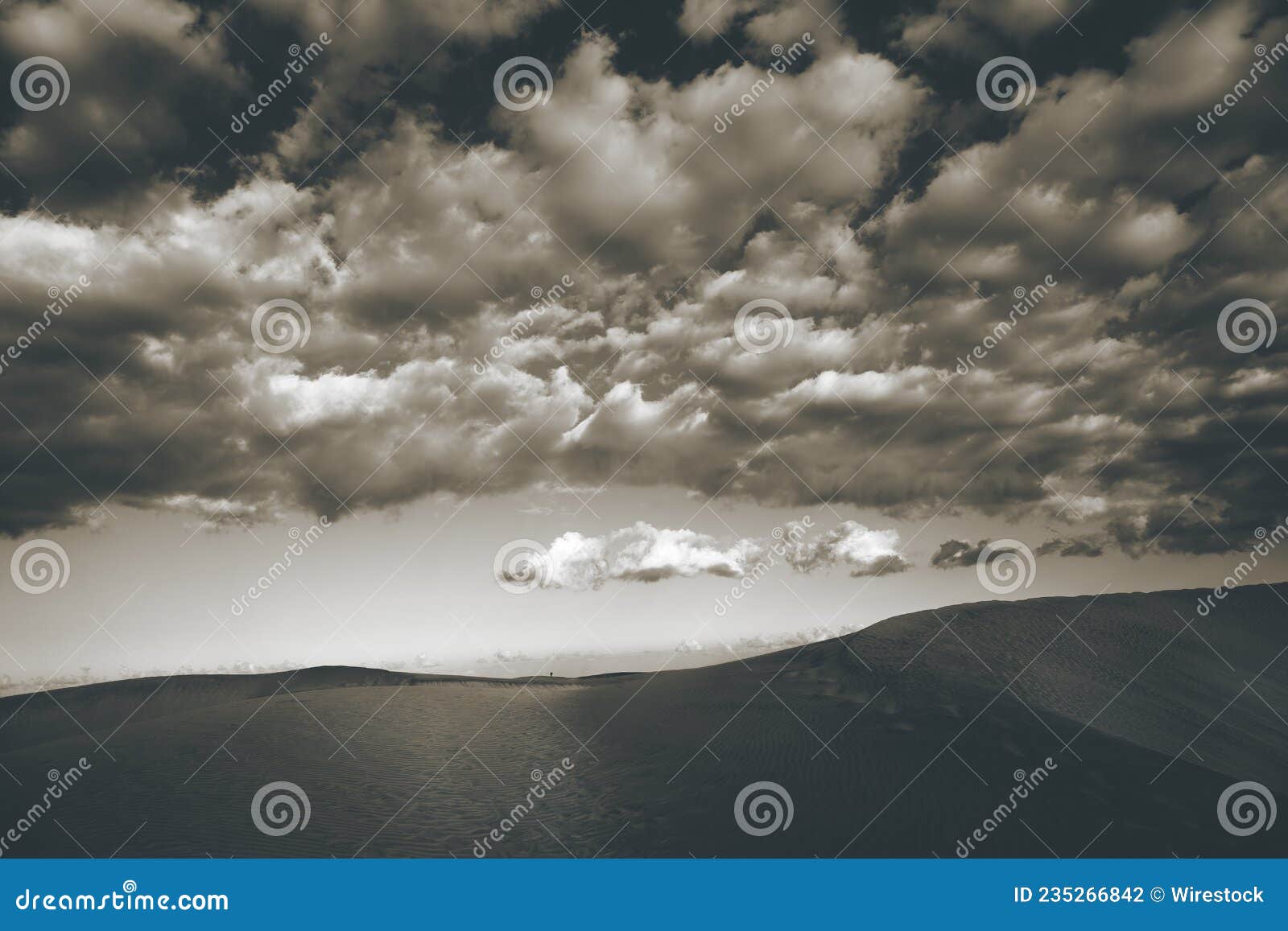 Grayscale of a Sandy Desert with Cloudy Sky Background Stock Photo ...