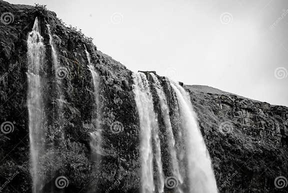 Grayscale Shot of the Beautiful Waterfall. Stock Photo - Image of rocks ...