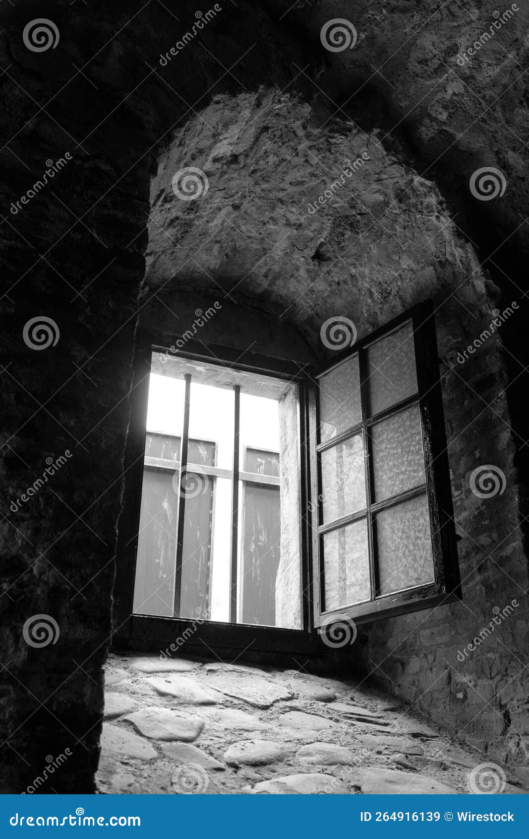 Grayscale Shot of a Castle Window with Light Shining through Stock ...