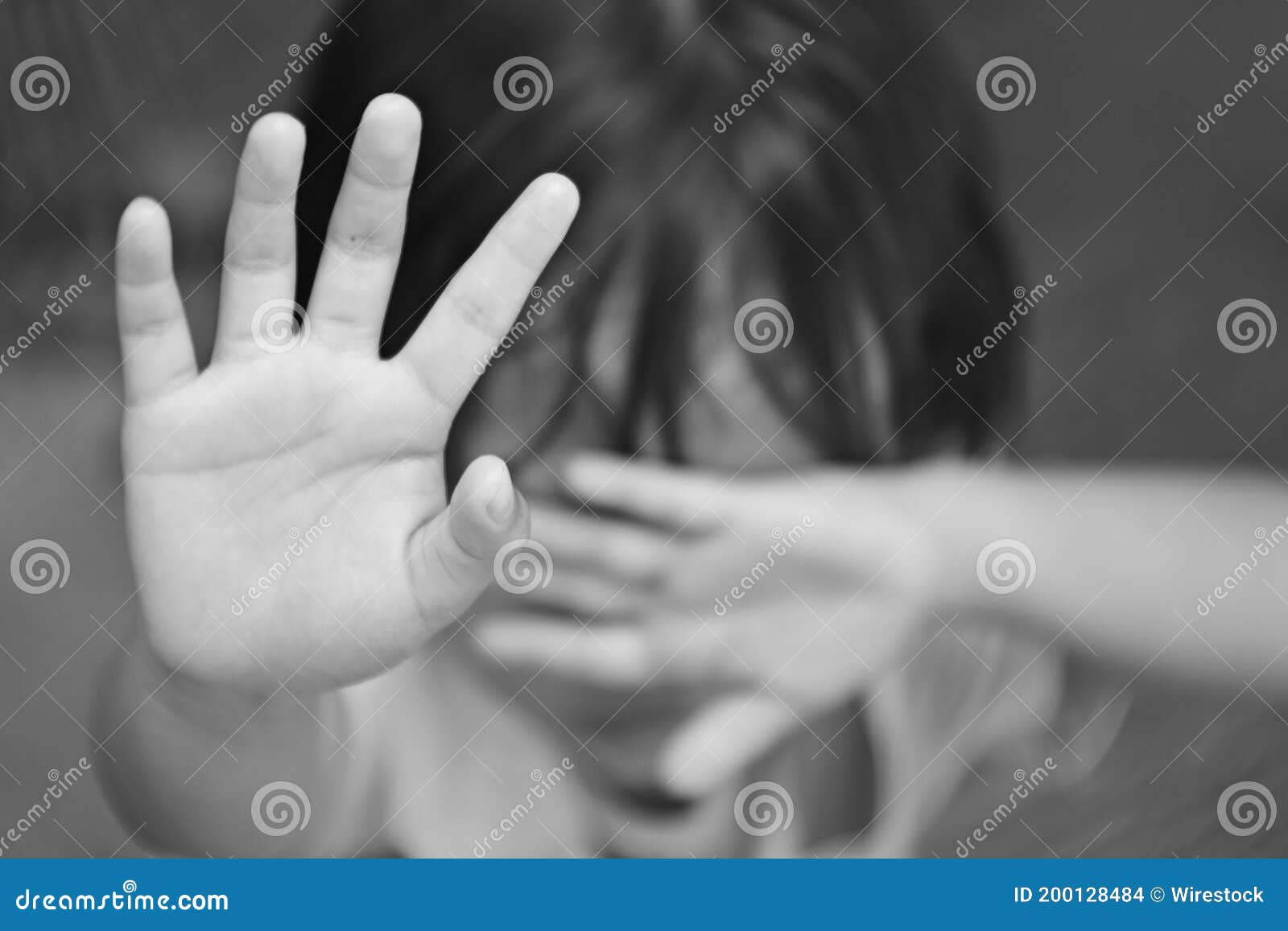 Grayscale Shot of a Child Stopping with His Hand Stock Photo - Image of ...