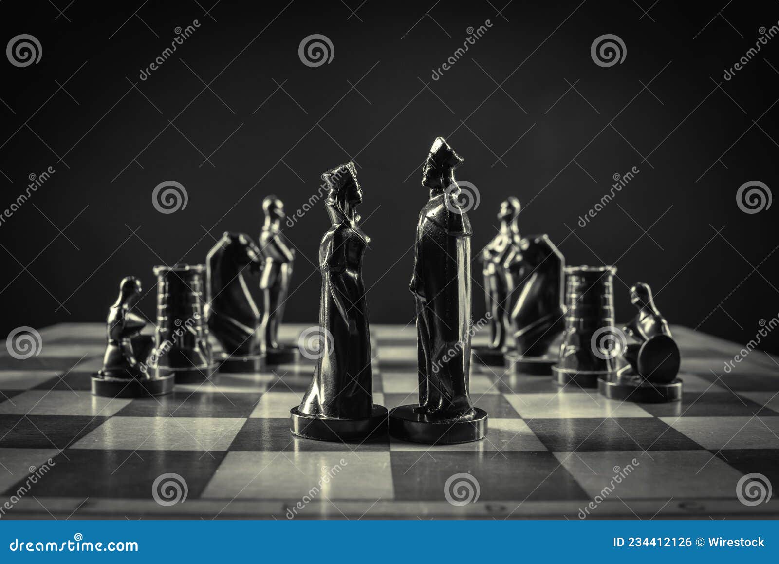 Grayscale Shot of Cool Realistic Chess Pieces on the Chessboard with a ...
