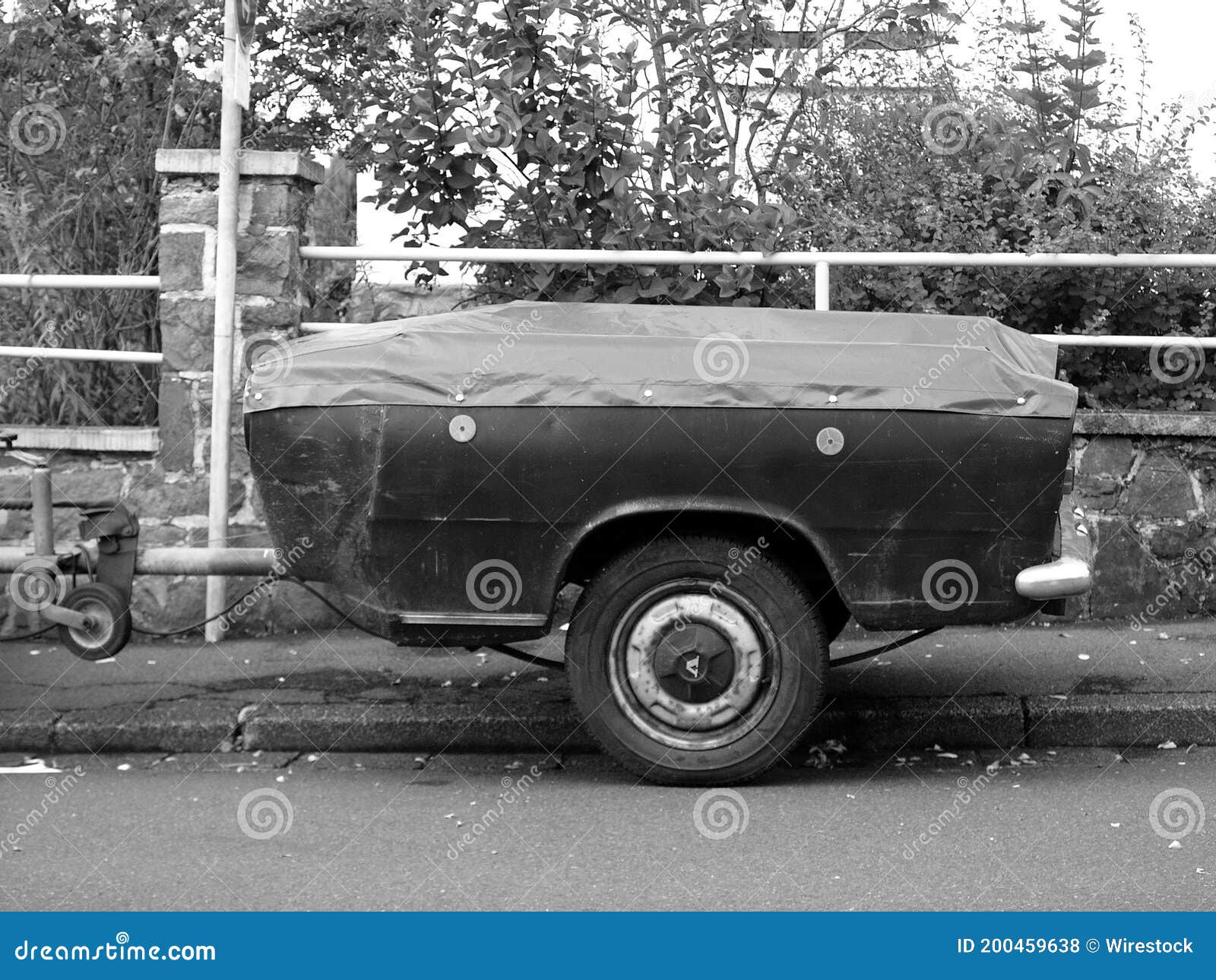 Grayscale Shot of a Dutch Small Car Converted into a Trailer from the ...