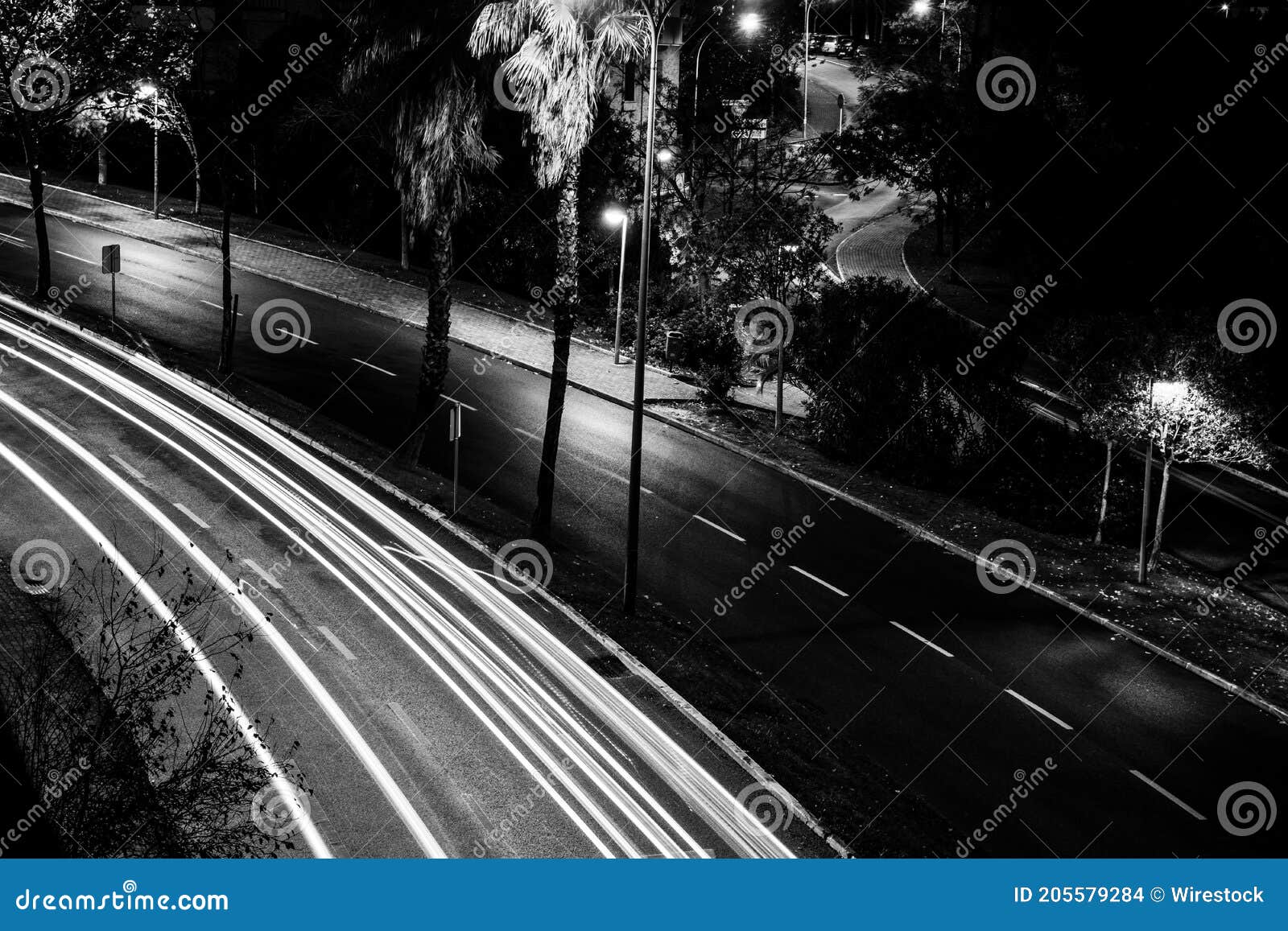Grayscale Shot of an Empty Road during the Night Stock Photo - Image of ...