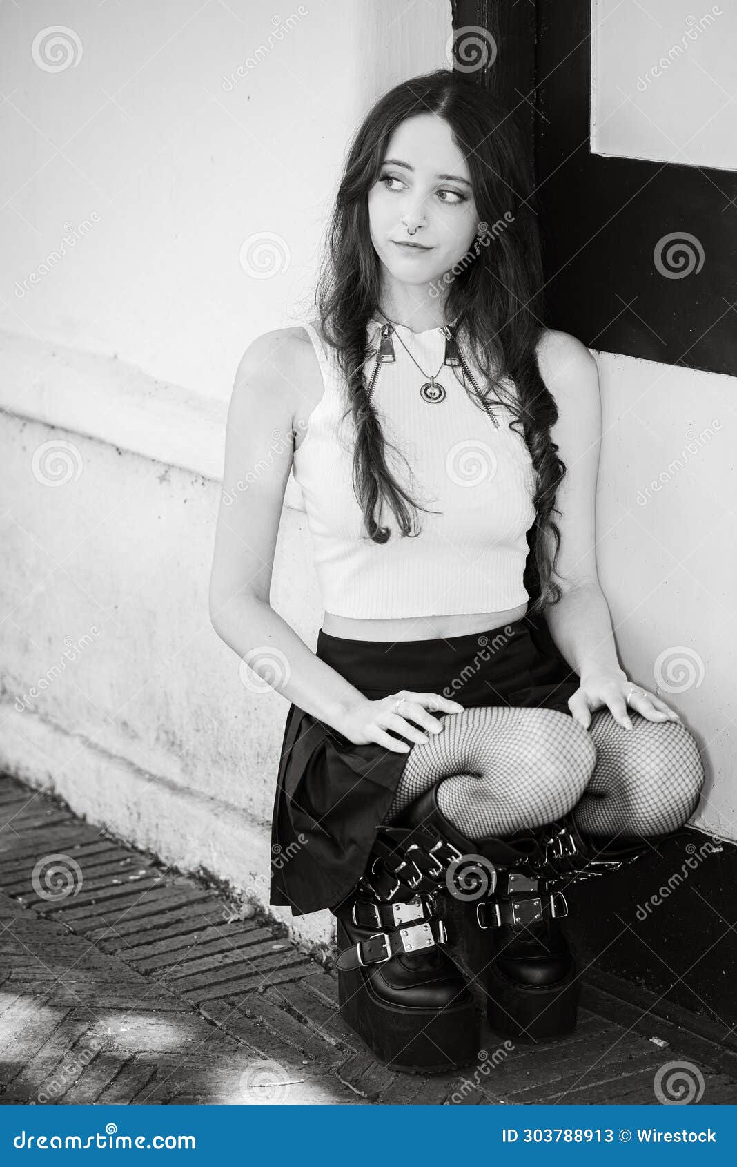 Grayscale Shot of a Goth Girl in an Urban Setting Stock Image - Image ...