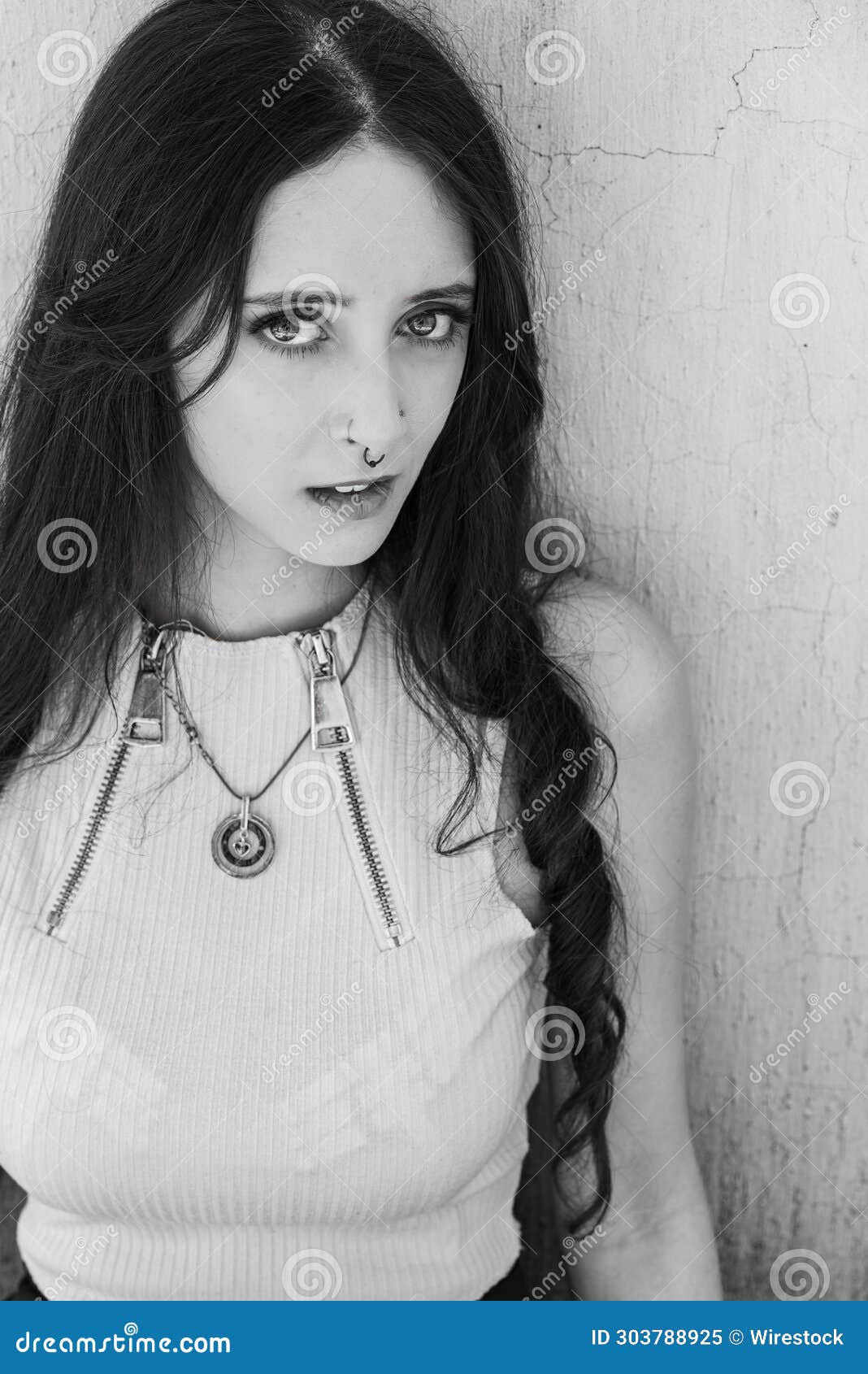 Grayscale Shot of a Goth Girl in an Urban Setting Stock Image - Image ...