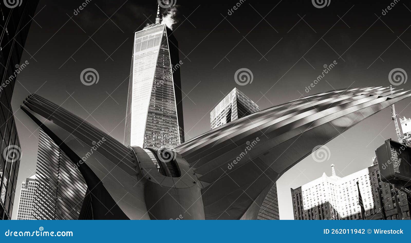 Grayscale Shot of the Oculus and the Freedom Tower in the Background ...