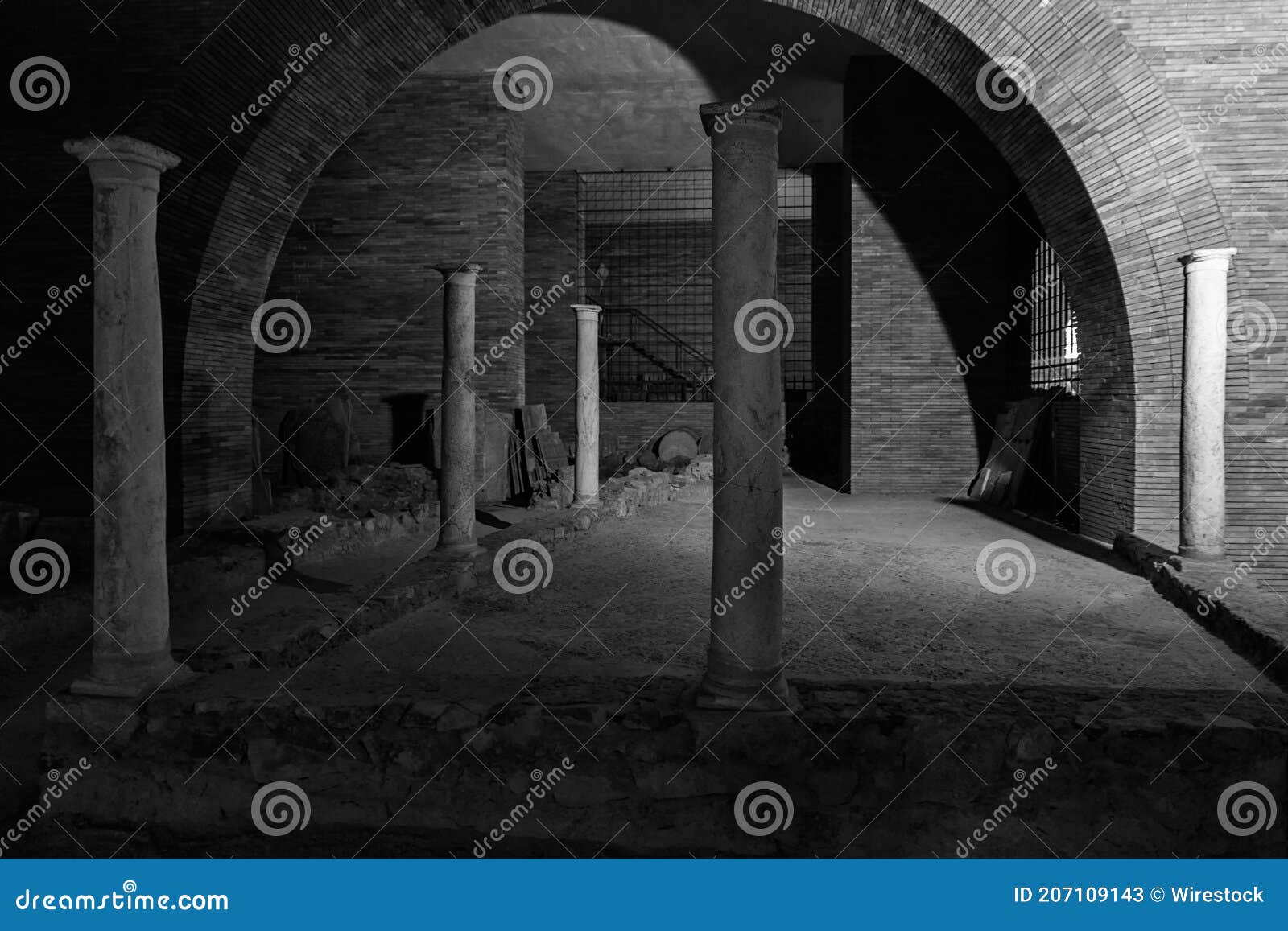 Grayscale Shot of Ruins in the Roman Peristyle Stock Image - Image of ...