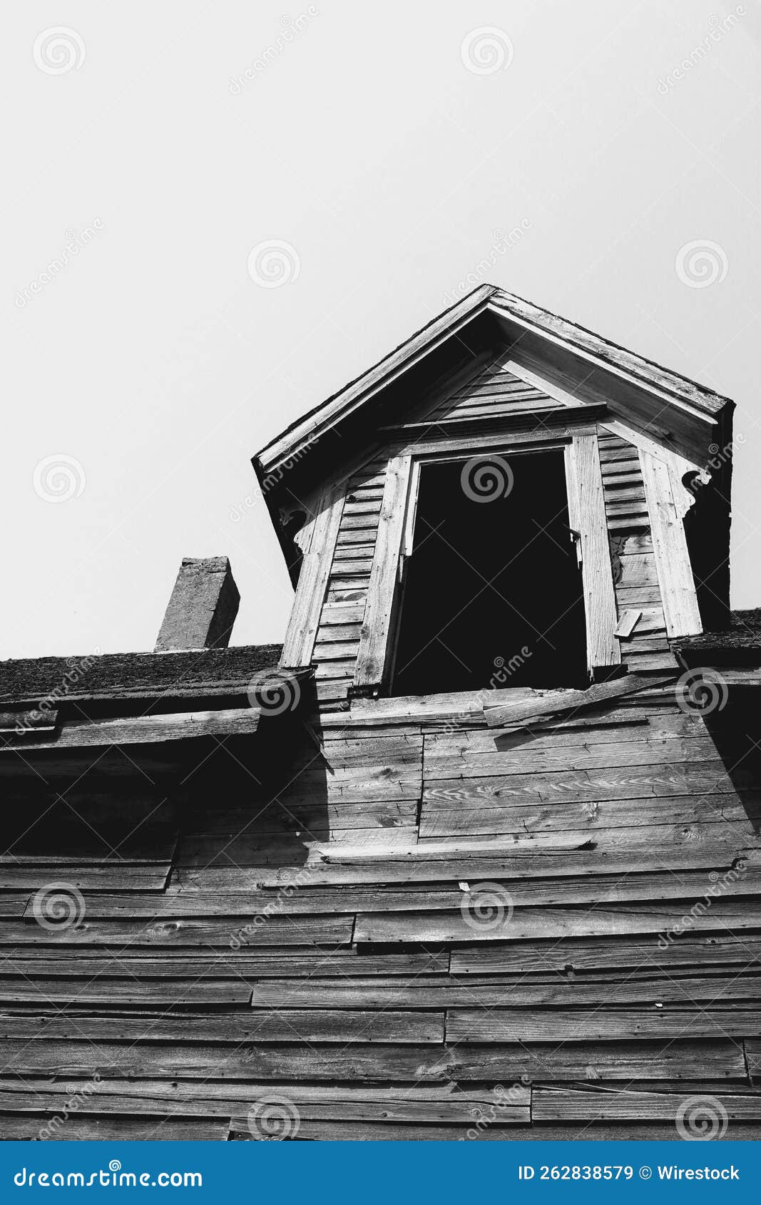 Grayscale Shot of a Rusty Broken Home Exterior with Broken Window and ...