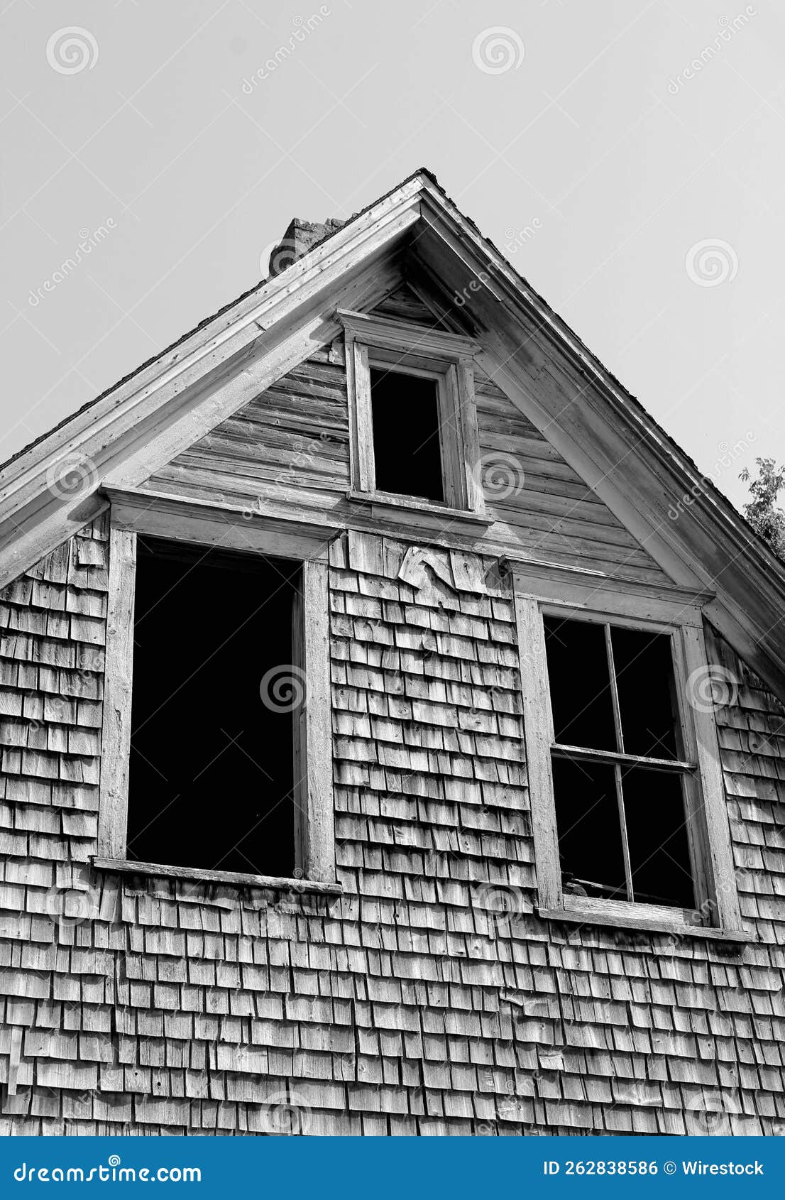 Grayscale Shot of a Rusty Broken Home Exterior with Broken Window and ...