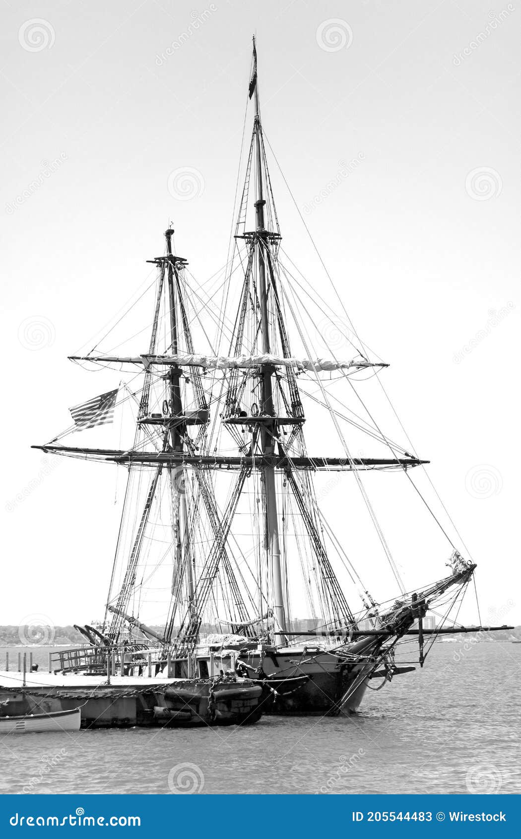 A Grayscale Shot of a Sailing Ship in the Stock Image - Image of port ...