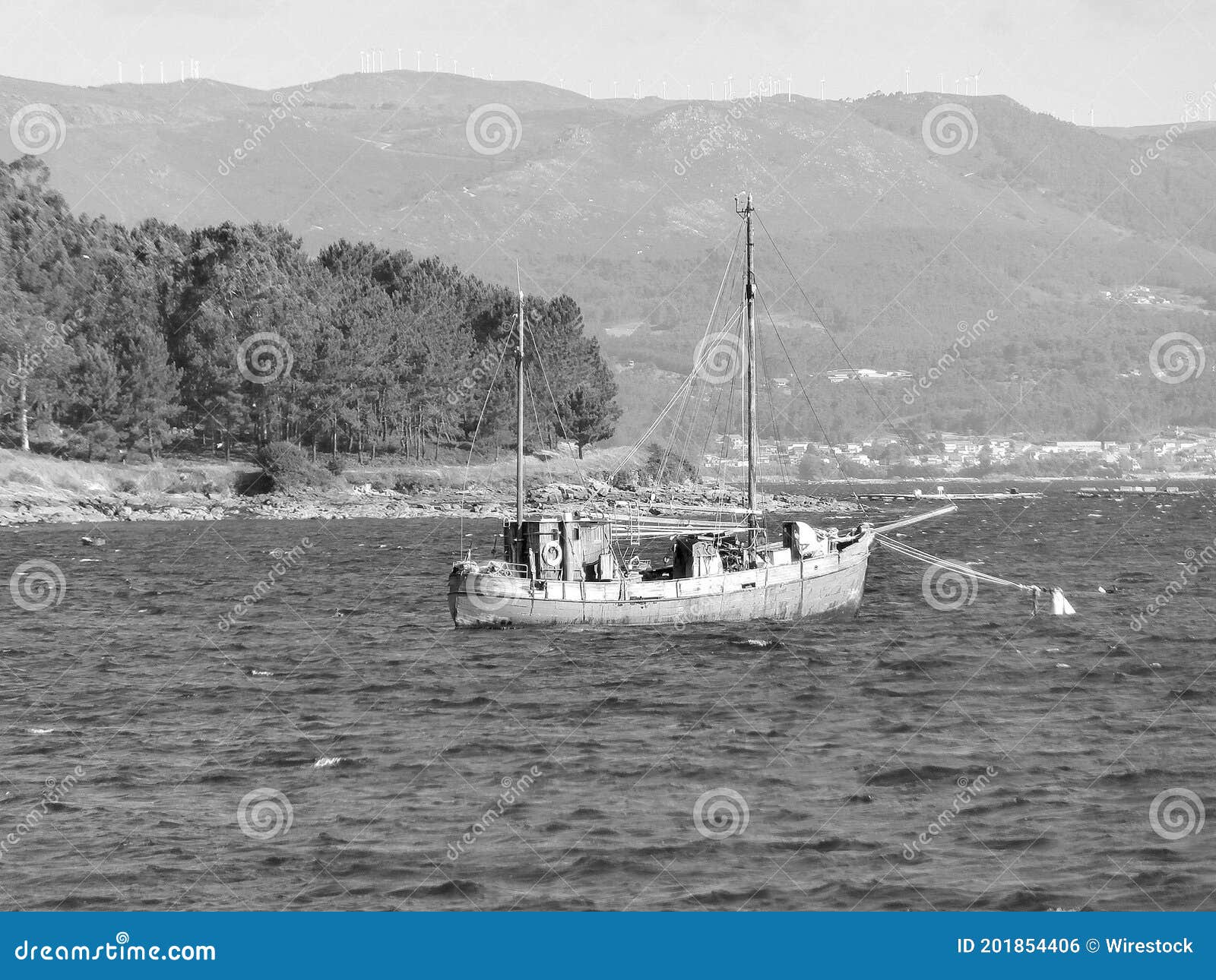 Grayscale Shot of a Ship in the Sea Stock Photo - Image of river ...