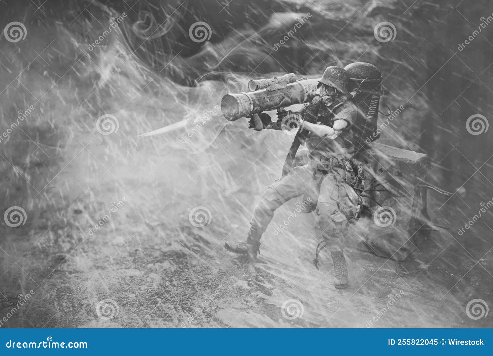 Grayscale Shot of a Soldier Fighting in a War Stock Image - Image of ...