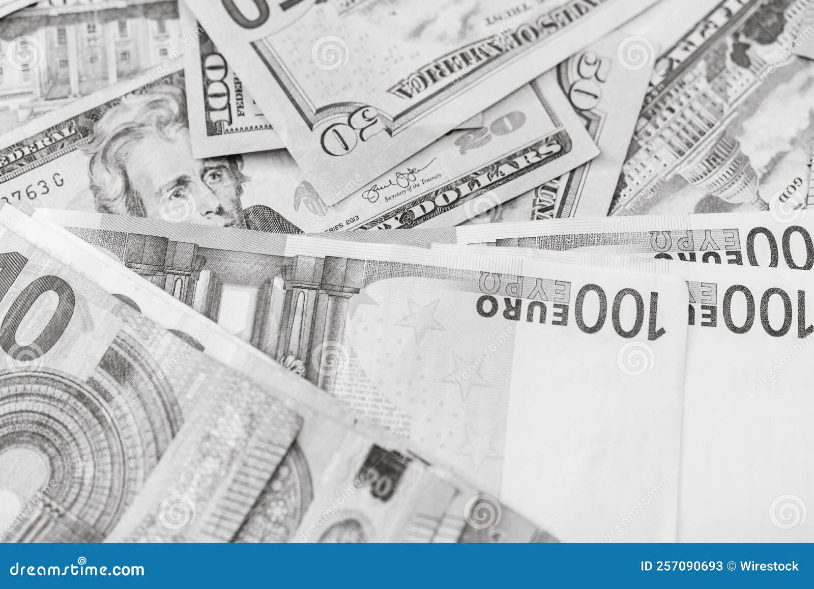 Grayscale Shot of Stack of Euro and Dollar Banknotes Stock Image ...