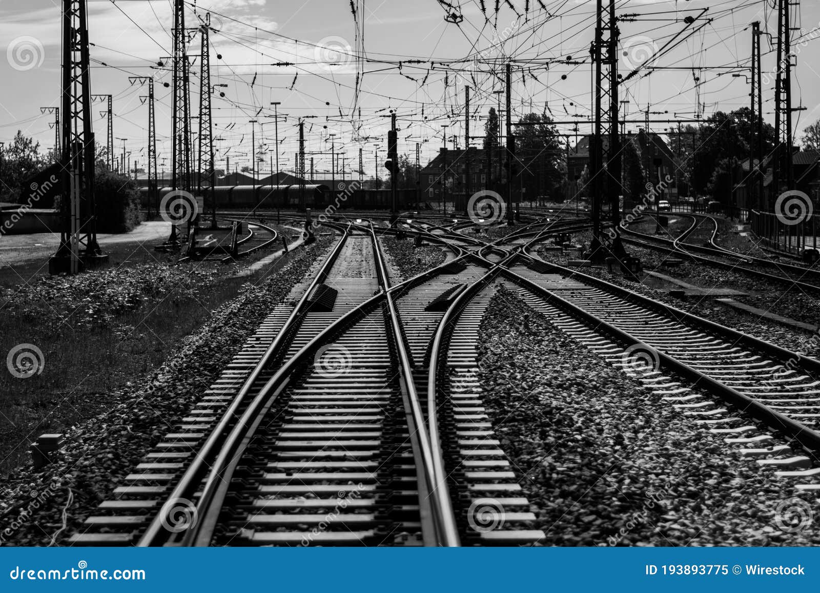 Grayscale Shot of Train Rail Tracks Stock Image - Image of industrial ...