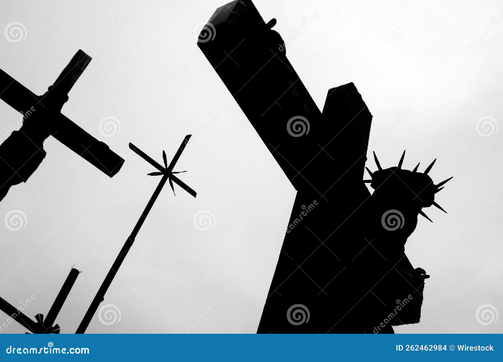 Grayscale Shot of Wooden Crosses Stock Photo - Image of religious ...