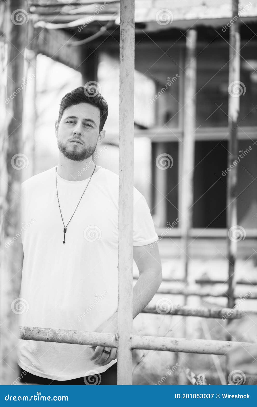 Grayscale Shot of a Young and Attractive Male Posing at Camera Stock ...