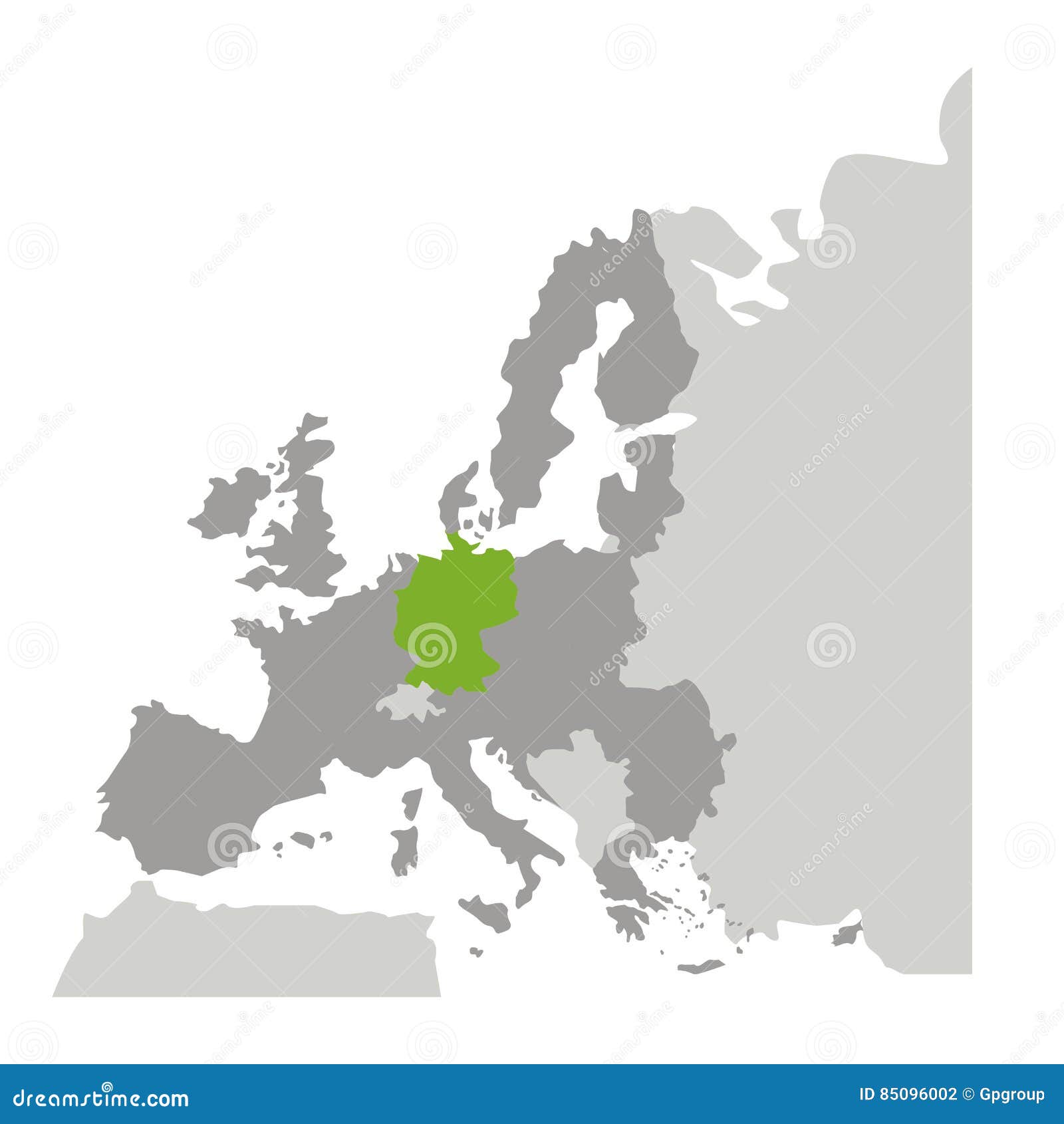 Grayscale Silhouette With Europe Map And Germany In Green Color Vector ...