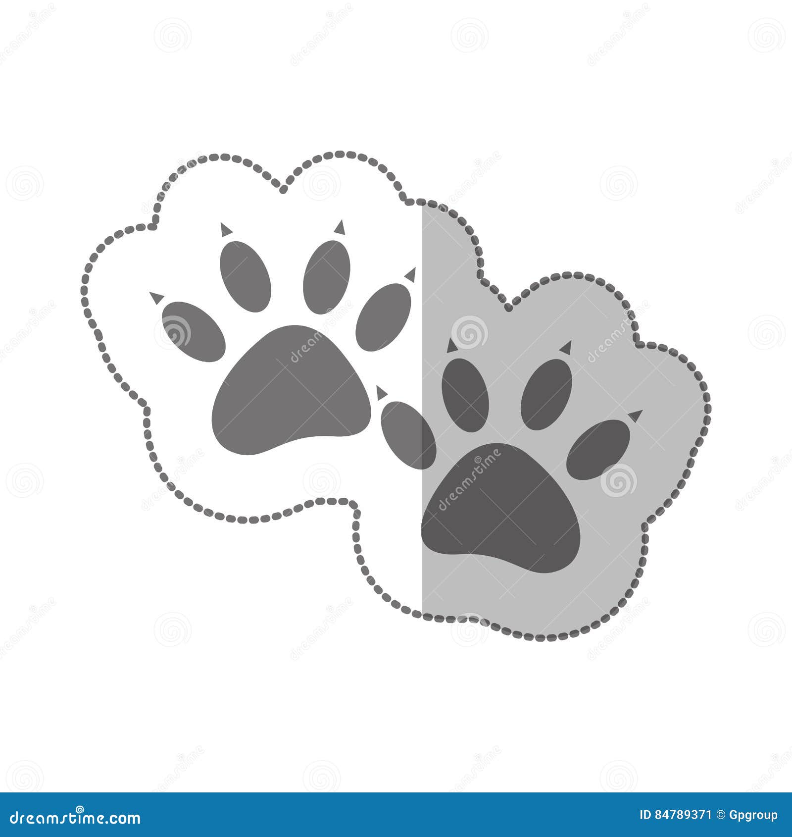 Grayscale Silhouette Middle Shadow Sticker with Dog Footprint Stock ...