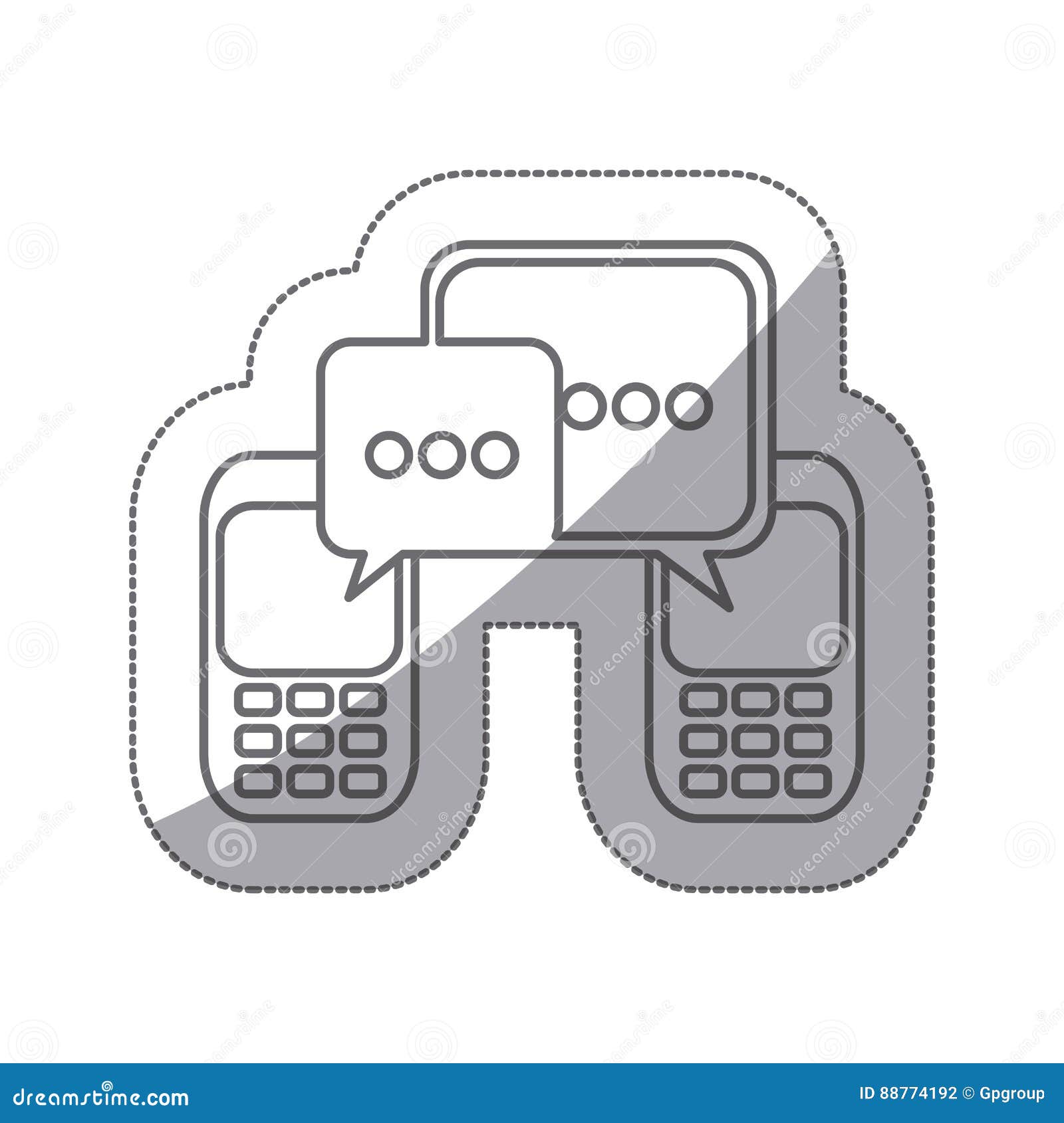 Grayscale Silhouette Sticker of Cell Phones Communication Dialogue Box ...