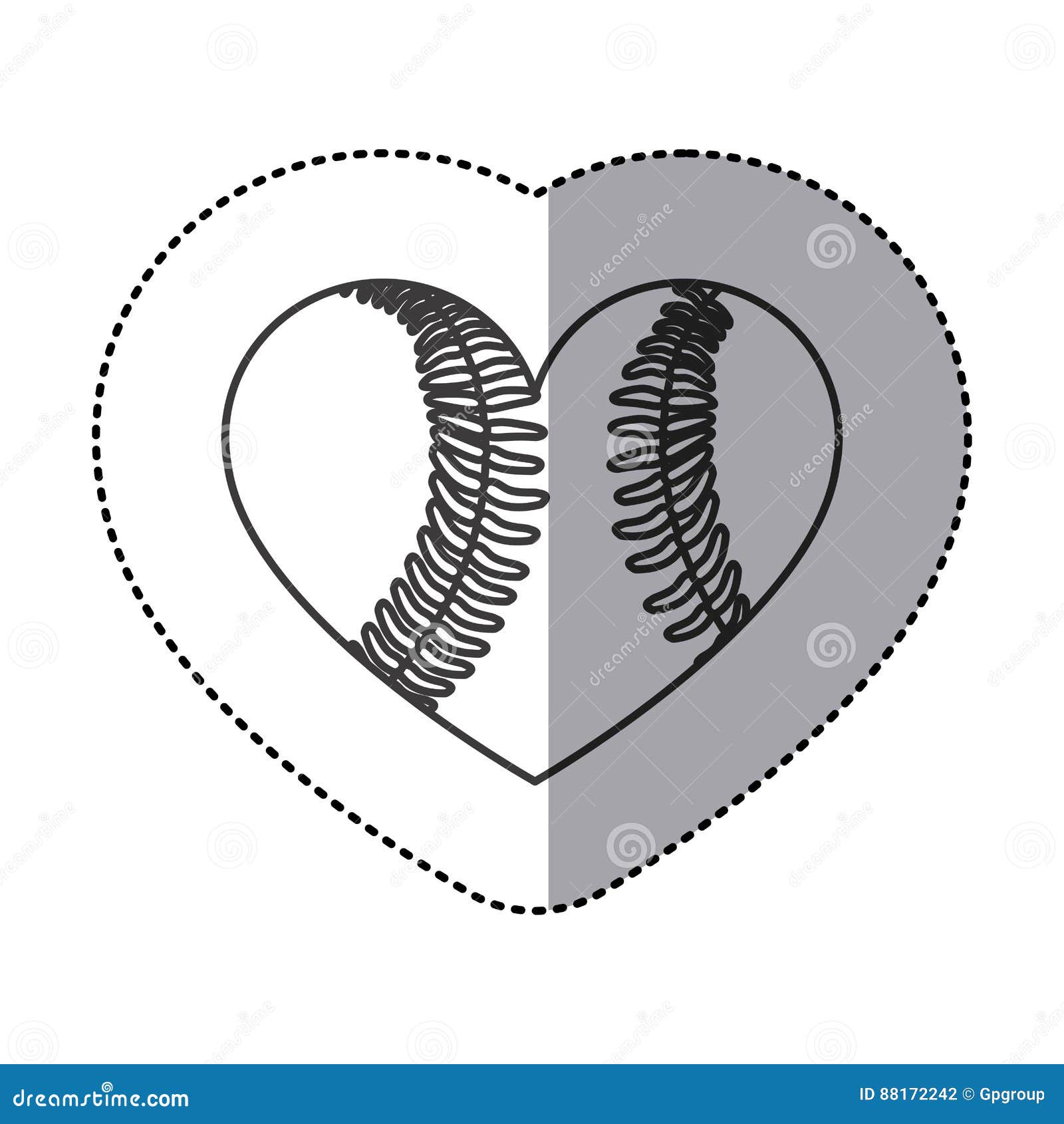 Grayscale Sticker of Heart with Texture of Baseball Ball Stock ...