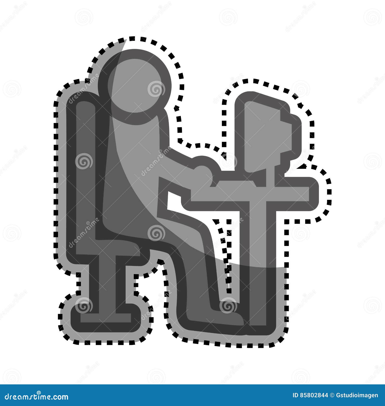 Grayscale Sticker with Pictogram of Man with Computer Stock Vector ...