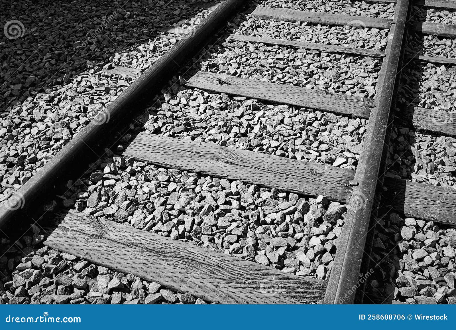 Grayscale Top View of Small Rocks between Train Tracks Stock Photo ...