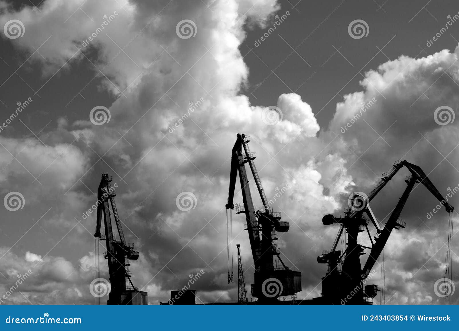 Grayscale View of Harbor Cranes Stock Photo - Image of mining ...