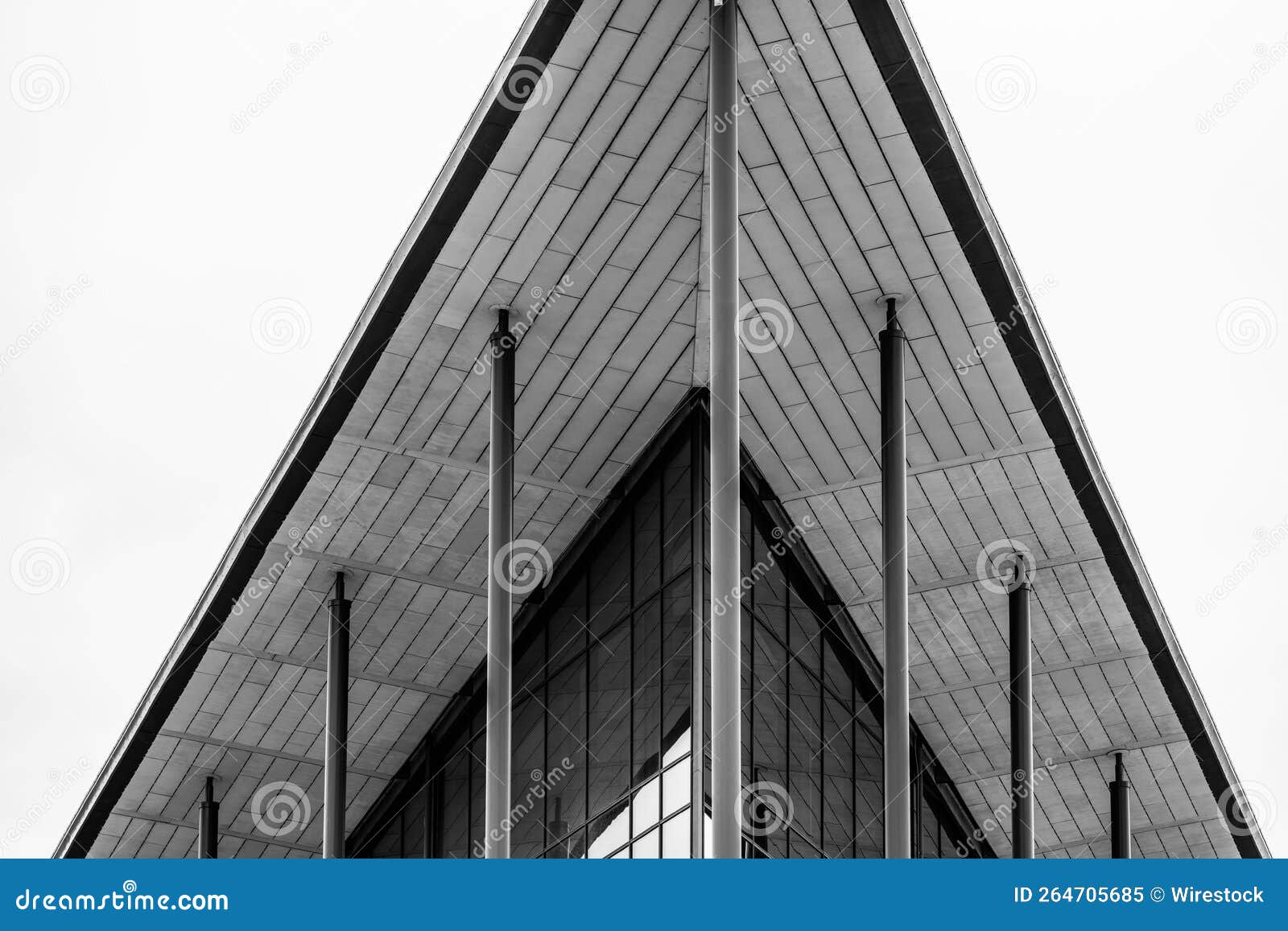 Grayscale View of High-rise Building Corner with Multiple Pillars Stock ...