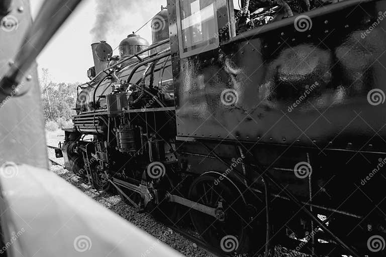 Grayscale View from the Window To the Vintage Train Stock Image - Image ...