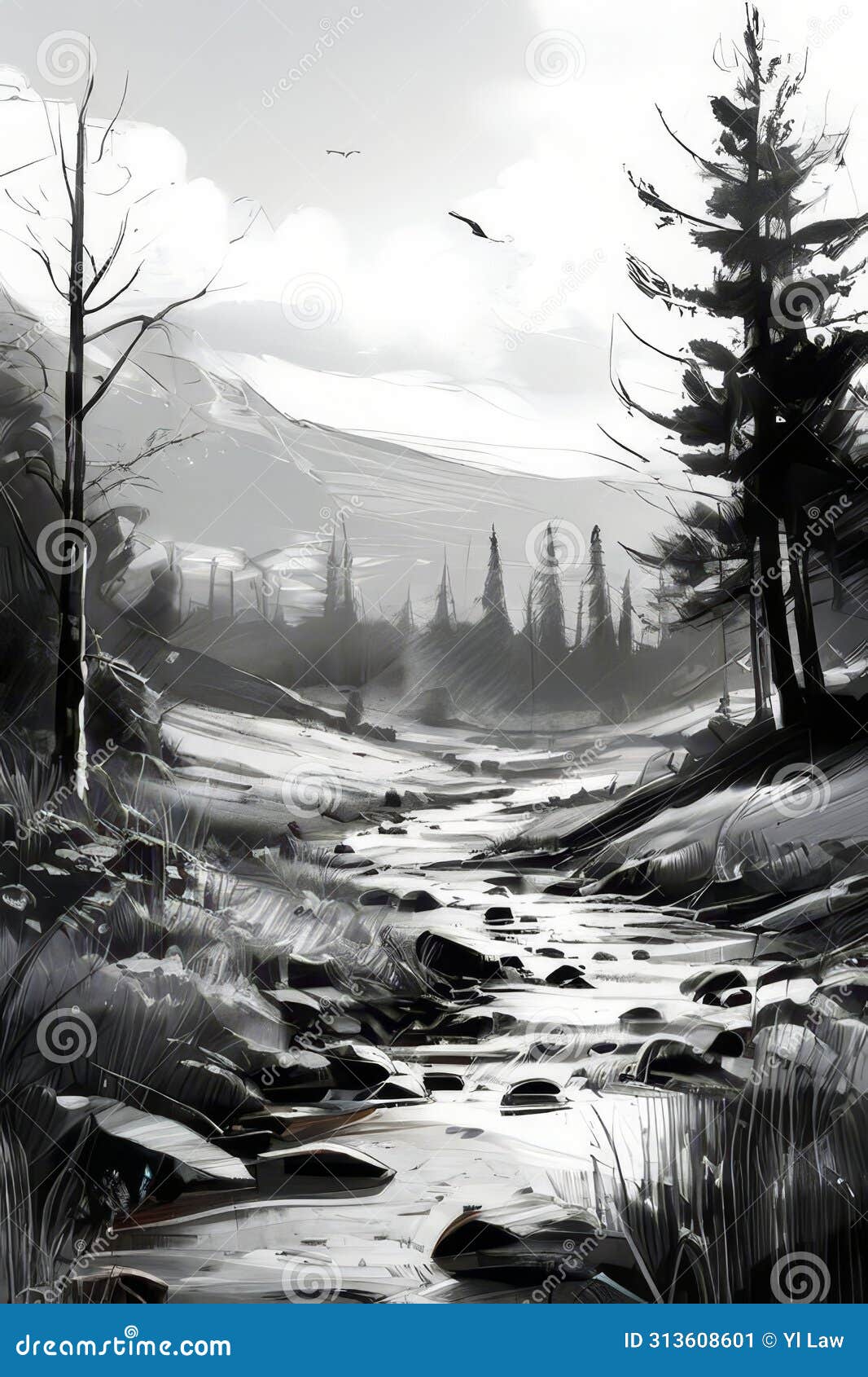 Grayscale Vision of Replenishing Shrinking Lakes, AI Generated Stock ...