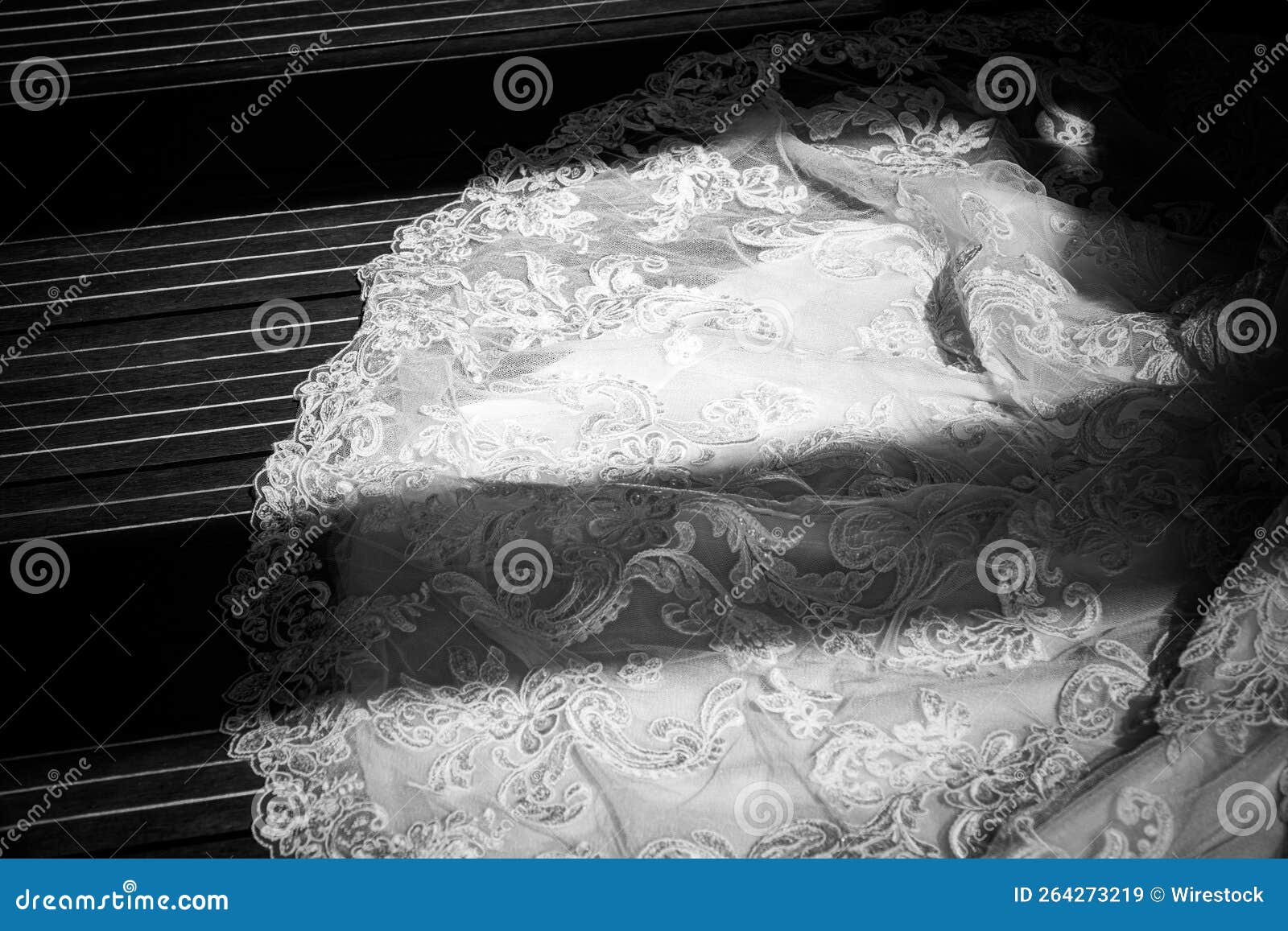 Grayscale of the White Wedding Dress with Shadows Stock Image - Image ...