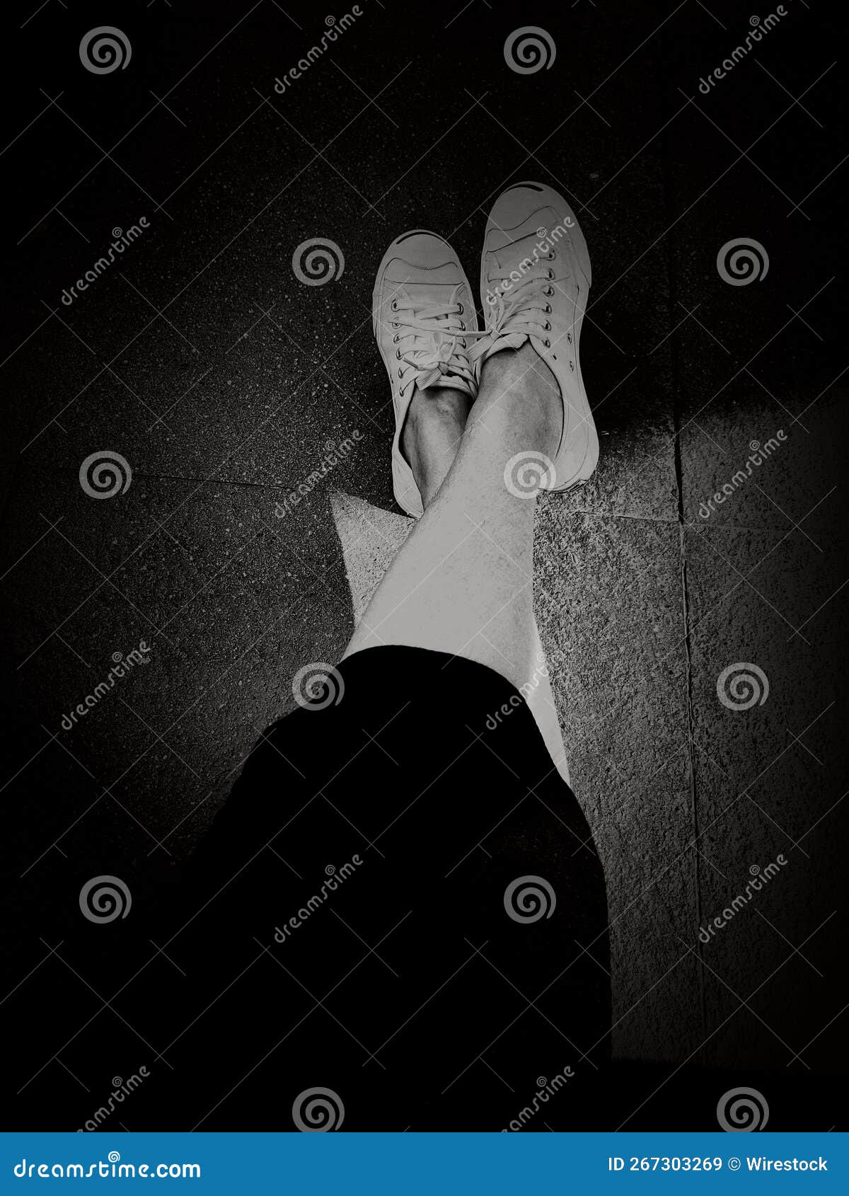 Grayscale of Woman Legs in Sneakers Stock Image - Image of background ...