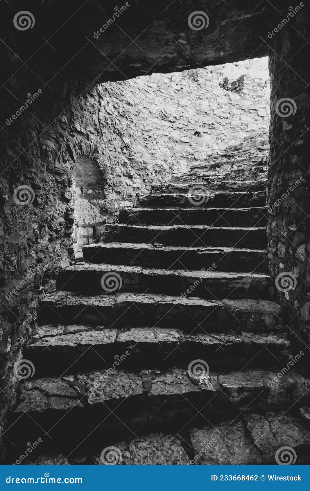 Grayscela Shot of a Stone Staircase in the Cave Stock Photo - Image of ...