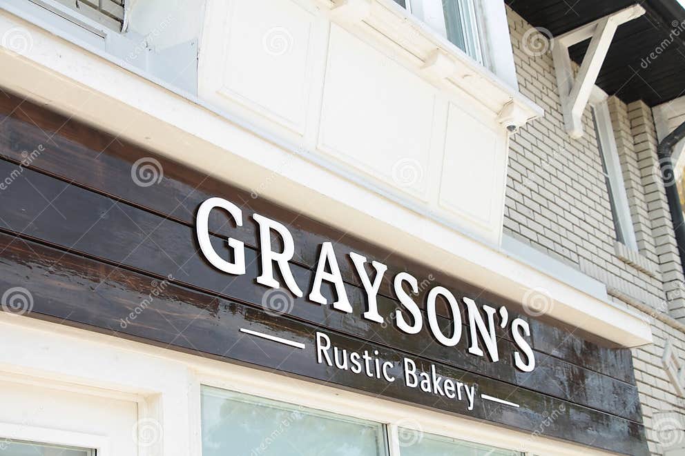 Tor, Canada - August 14, 2023: Graysons Rustic Bakery Horizontal Rectangle Sign Black White ...