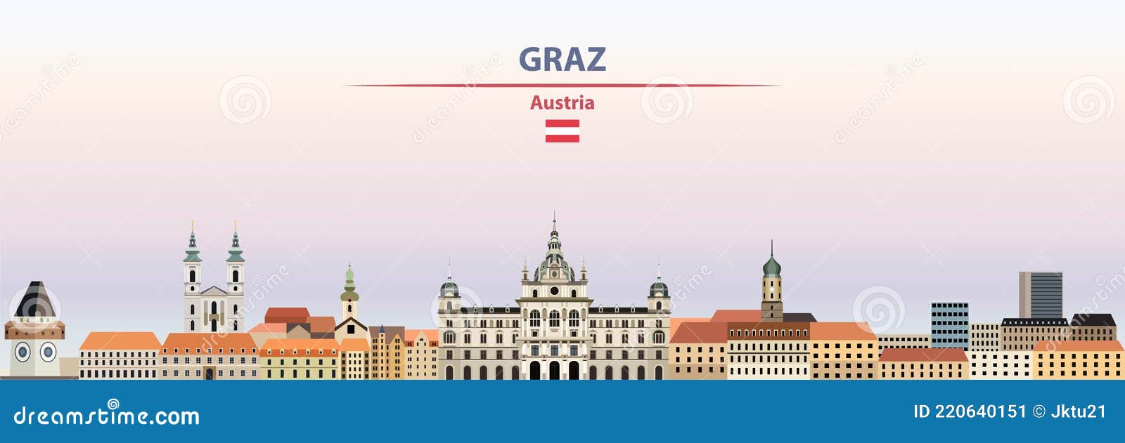 Graz Cityscape on Sunset Sky Background Vector Illustration with ...