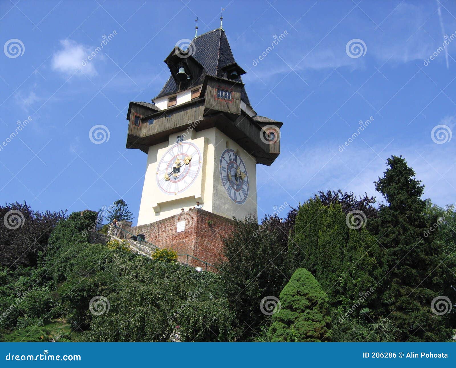 Graz Clock Tower And City Symbol On Top Of Schlossberg Hill At S Stock ...