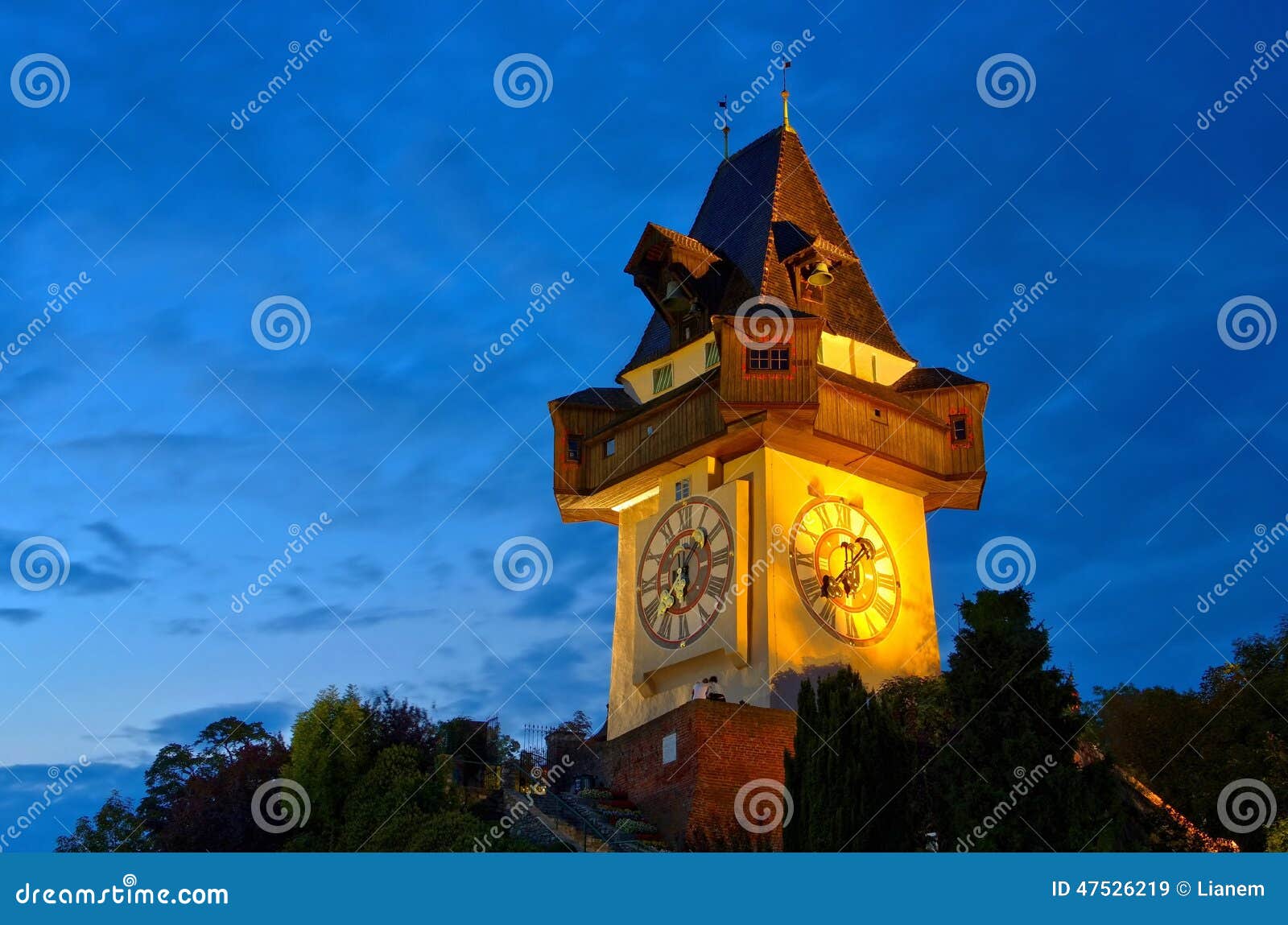 Graz Clock Tower And City Symbol On Top Of Schlossberg Hill At S Stock ...