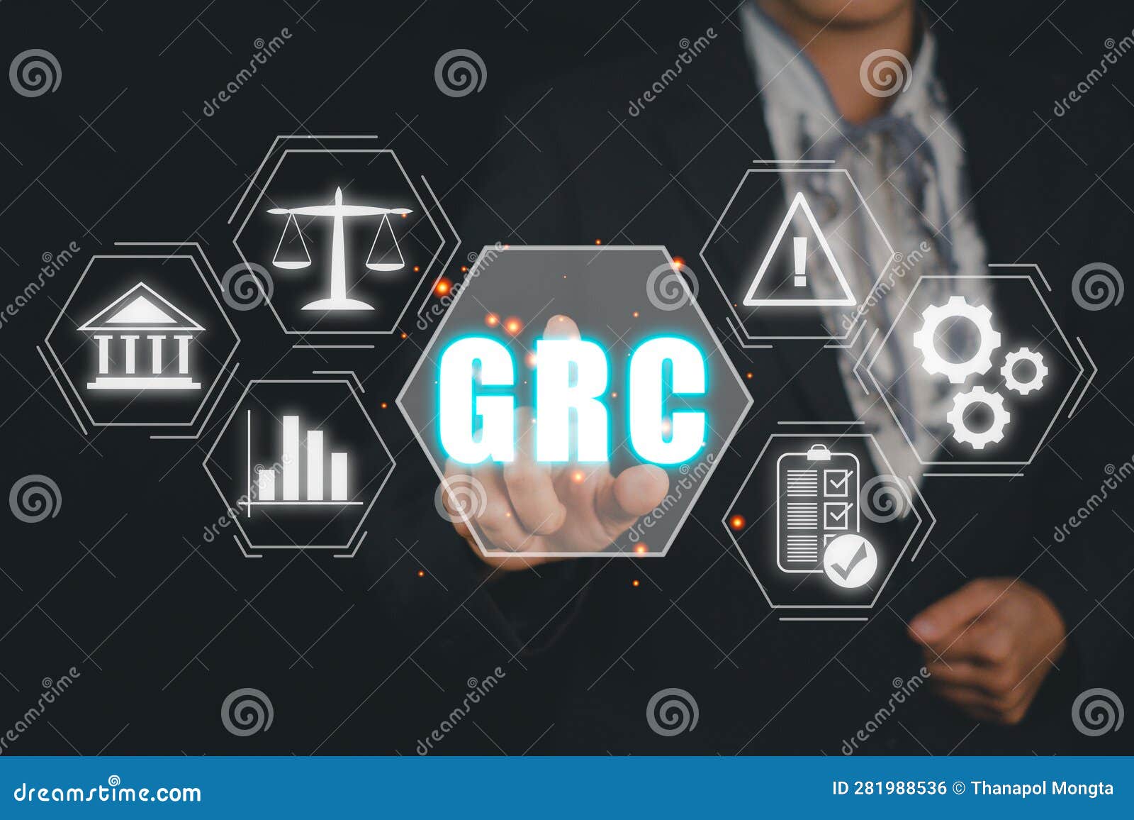 Business Hand Touching Governance Risk and Compliance Icon on Virtual ...