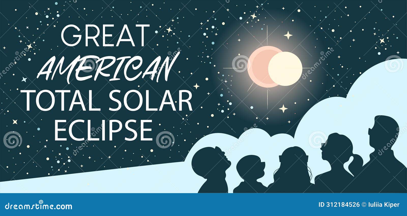 Great American Total Solar Eclipse Banner. People in Glasses Watching ...