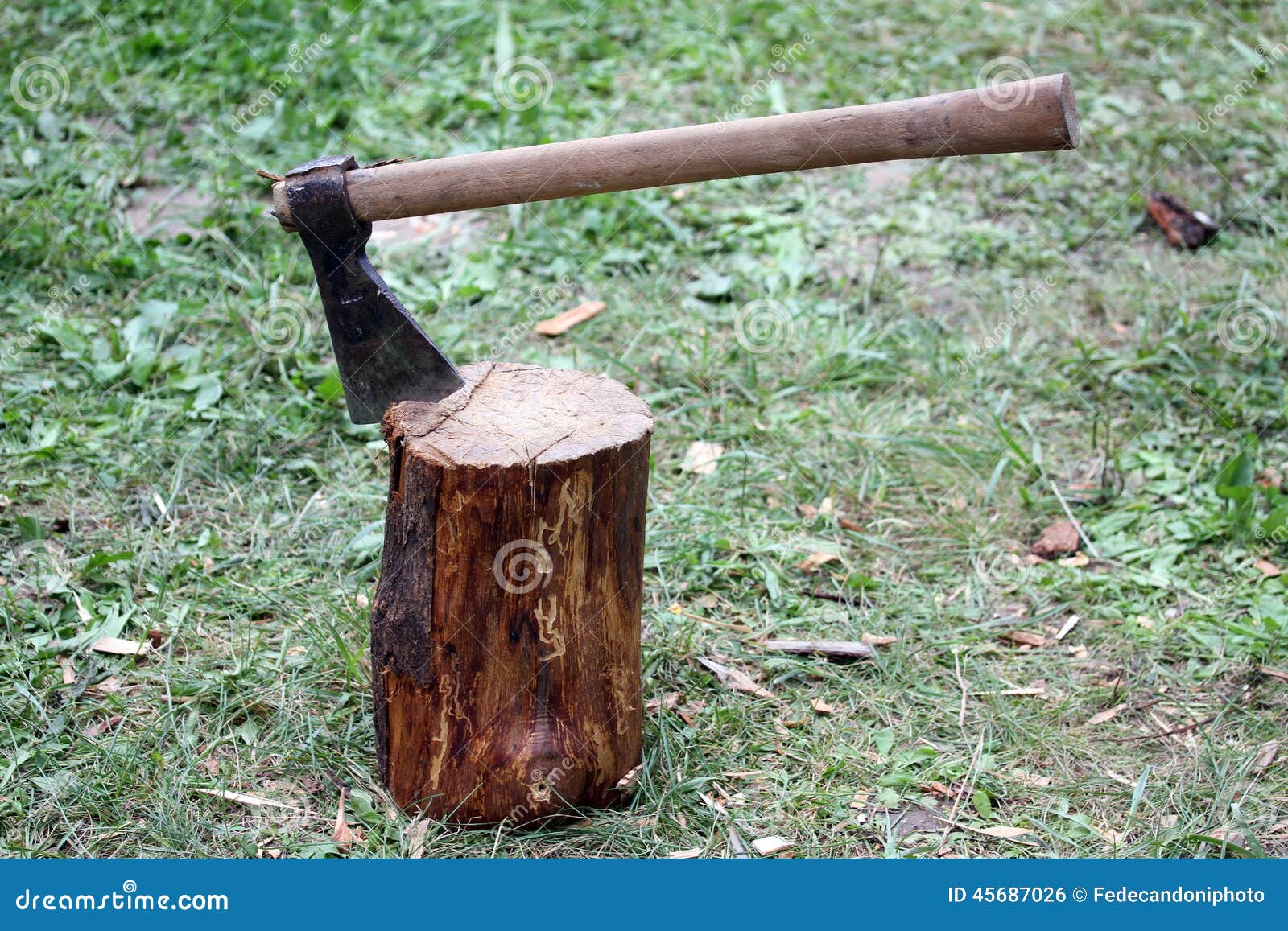 Great Axe with Blade of Steel Over Wood Log Stock Photo - Image of ...